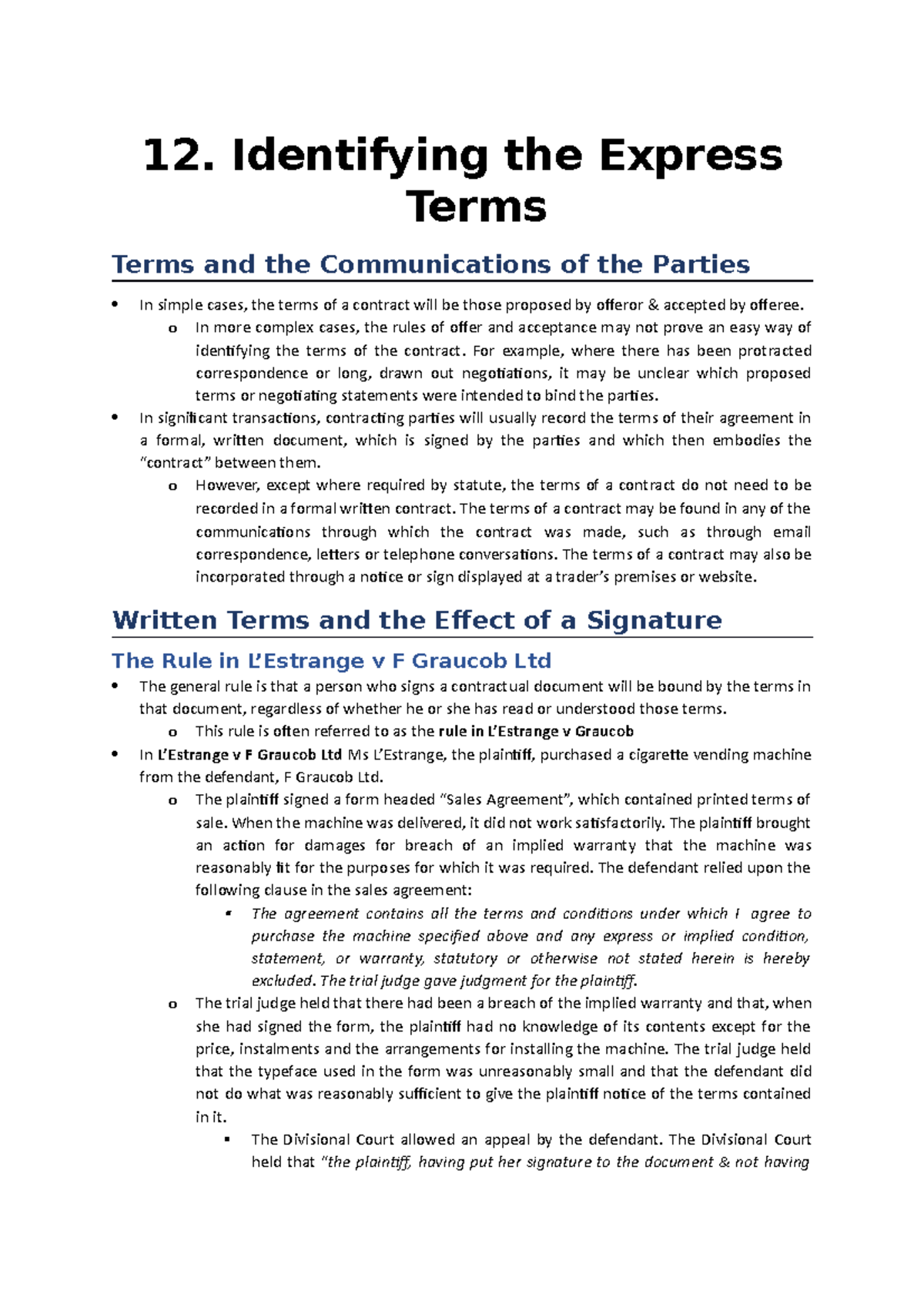 **Contract Law 101: Identifying Express Terms and Signatures** - Studocu
