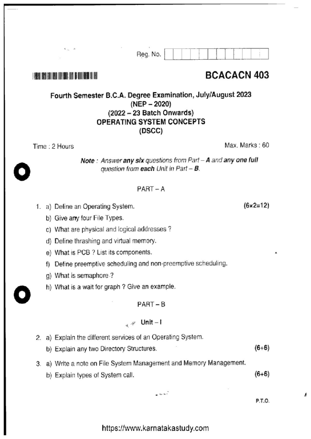 Operating System Concepts - BCACACN 403 - 4th Sem Exam 2023 - Studocu
