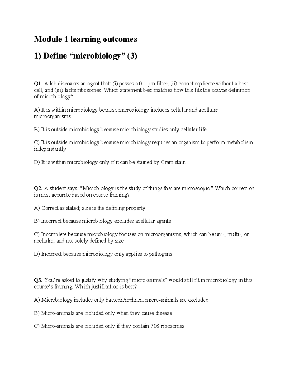Module Learning Outcomes Practice Test: Microbiology Concepts and ...