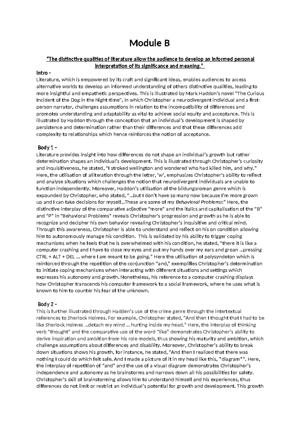 Module B Essay Notes: Understanding Differences in Literature and ...