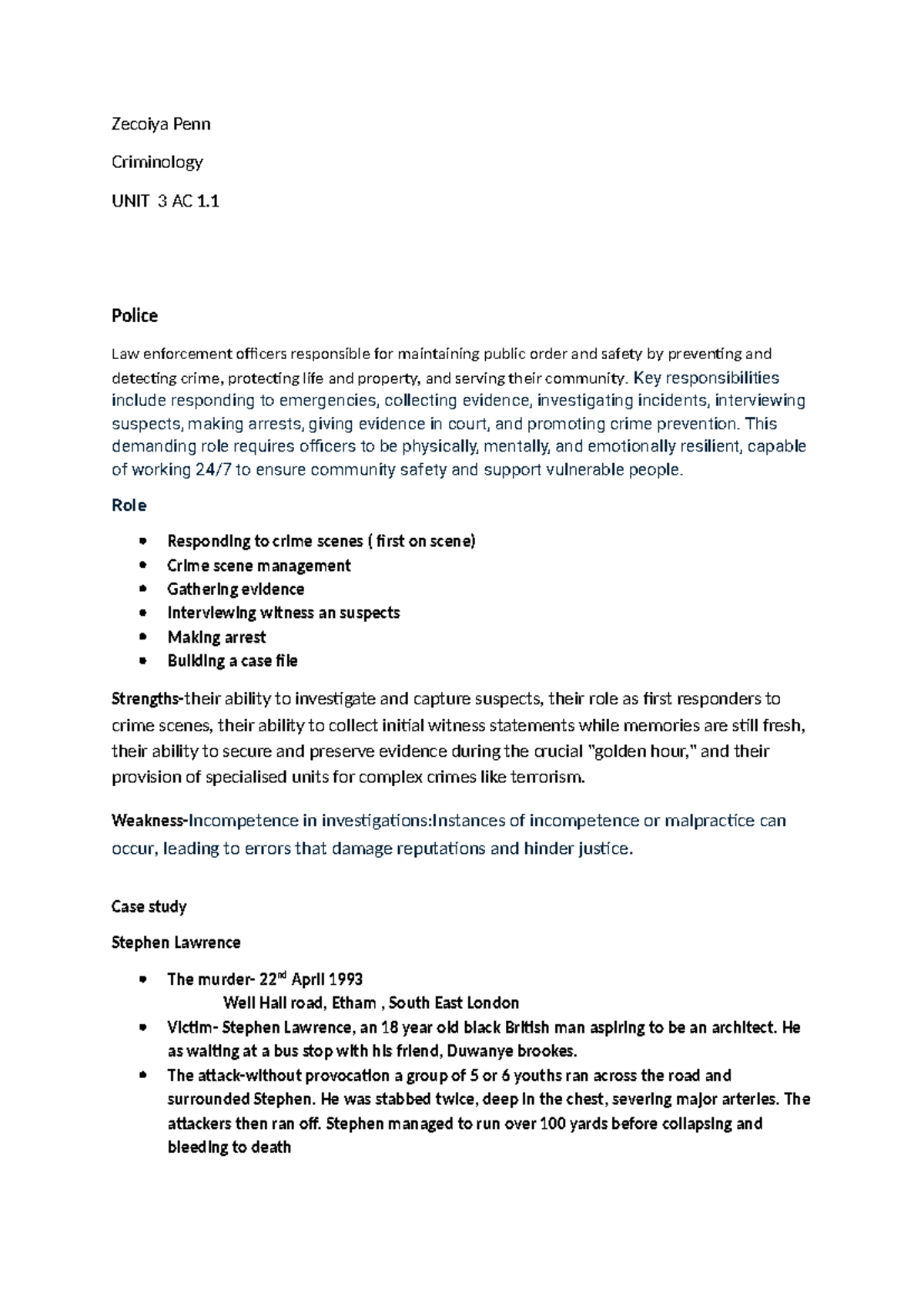Criminology Unit 3 - WJEC Controlled Assessment on Police ...