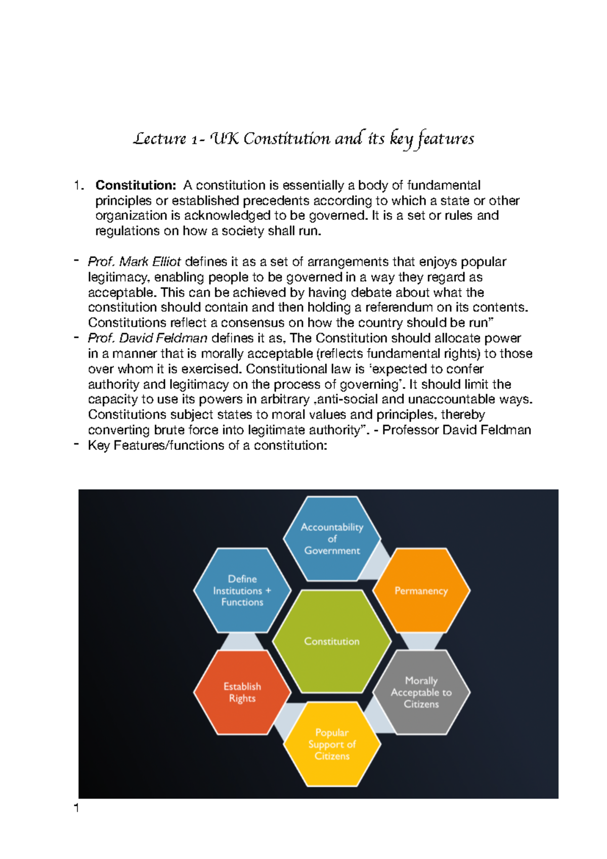 Constitutional Law PRE Notes: Key Features of the UK Constitution - Studocu