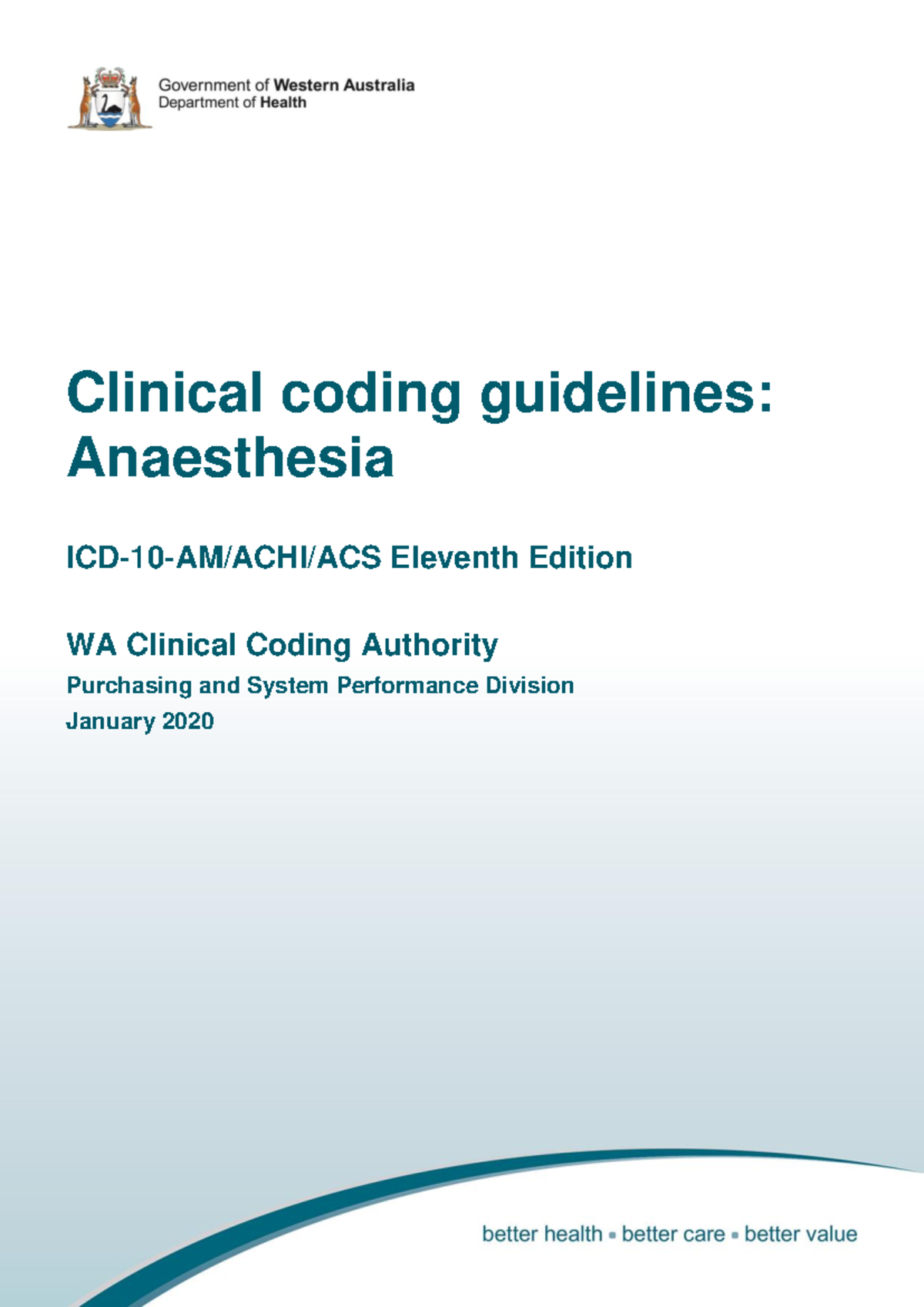 Guid anaesthesia - nil - Clinical coding guidelines: Anaesthesia ICD-10 ...