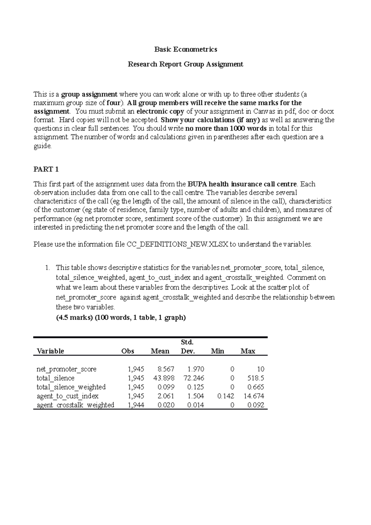 Research Report Group Assignment on Basic Econometrics (MEL ECON1066 ...
