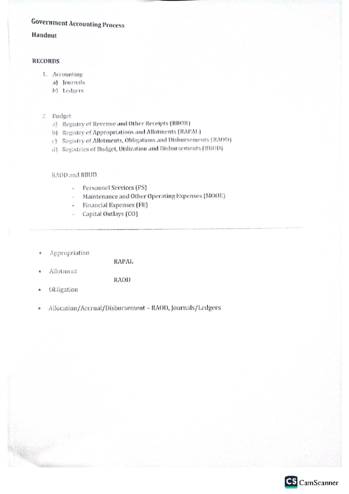 Govt Acctng Process Handout: Journals, Ledgers & Budget Registries ...