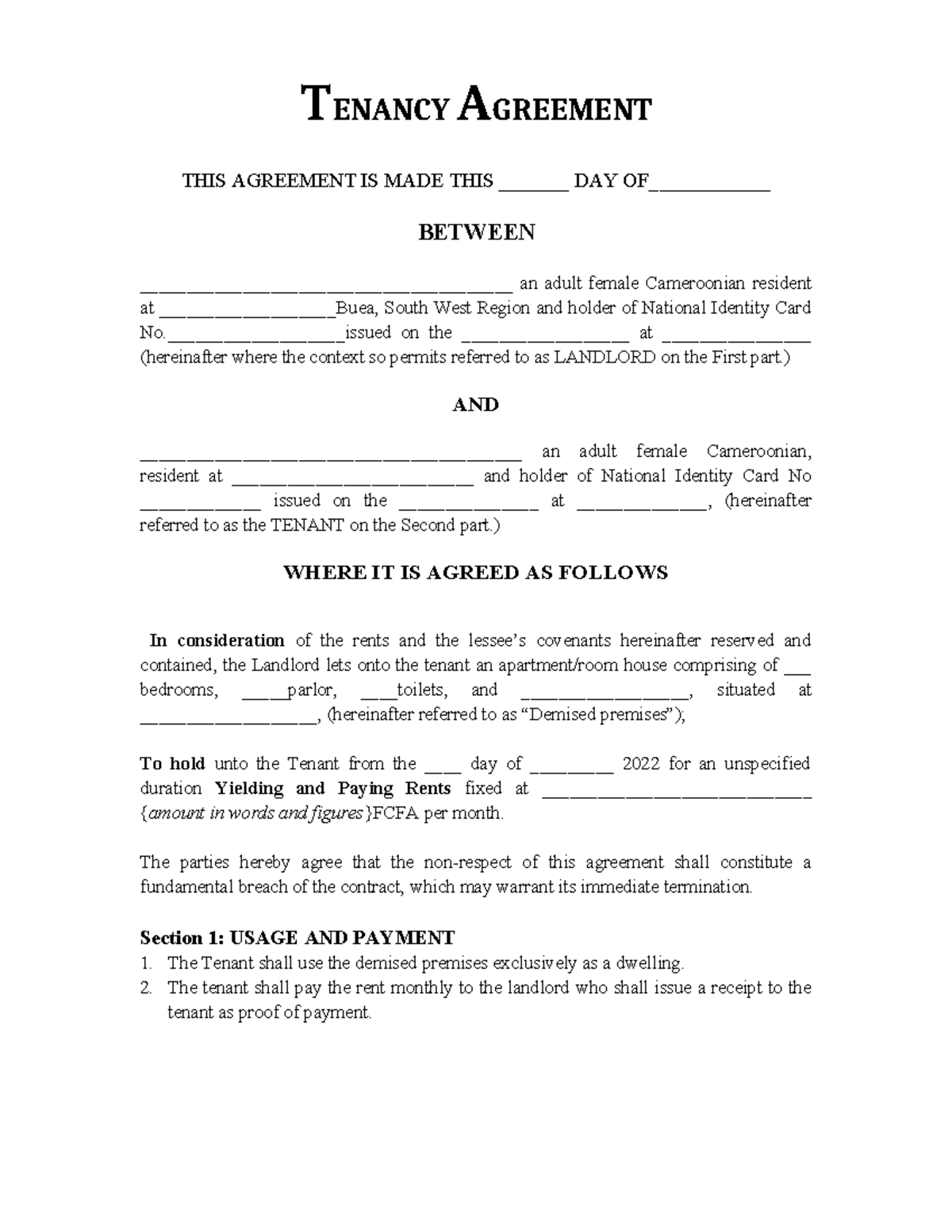 Tenancy agreement - sample document for residential lease - Studocu