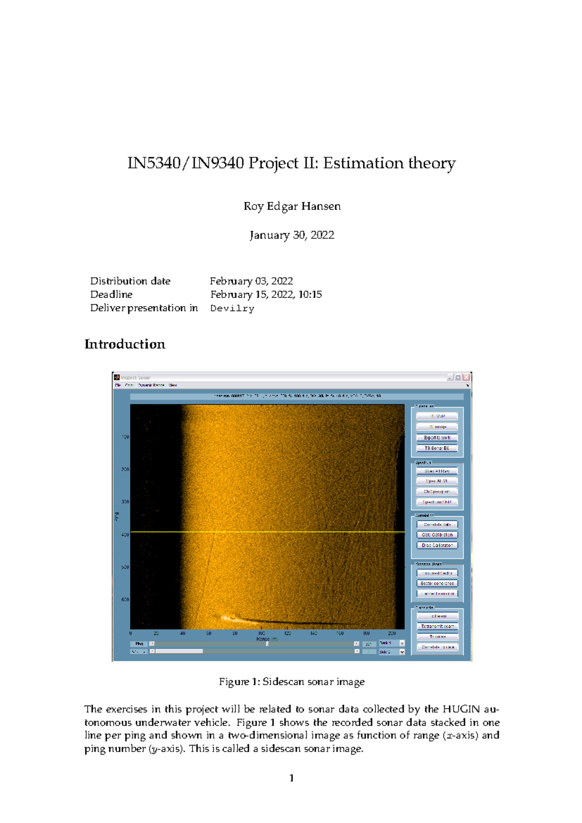IN5340 Project II: Estimation Theory and Sonar Data Analysis - Studocu