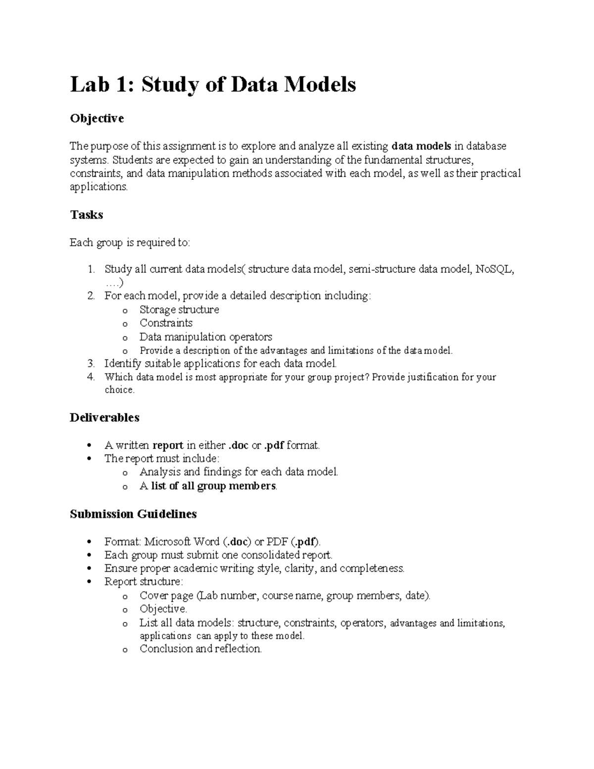 Lab 1: Exploring Data Models in Database Systems - Studocu