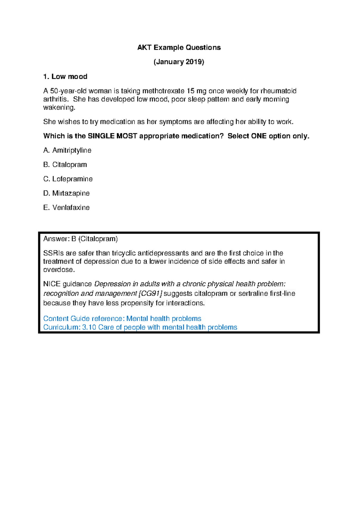 RCGP AKT Sample Questions 2019 with Answers and Explanations - Studocu