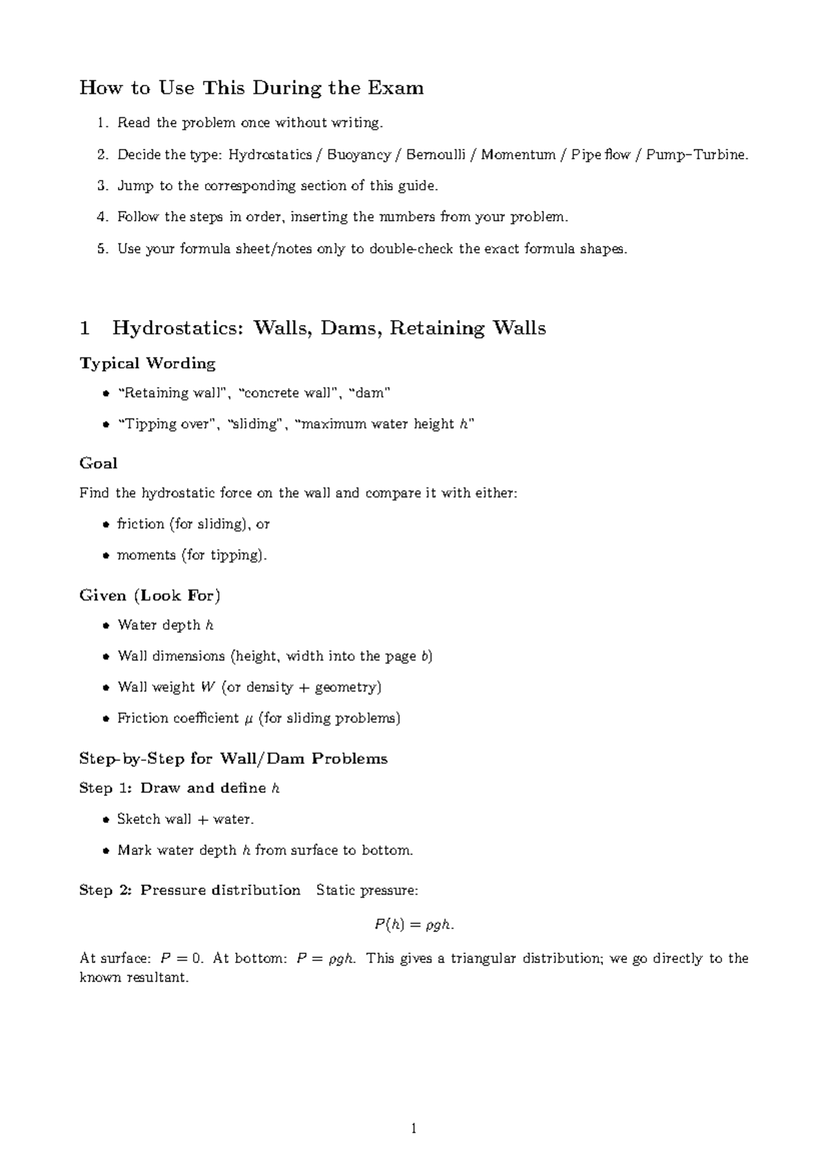Fluid-3: Exam Guide on Hydrostatics, Bernoulli, and Momentum - Studocu