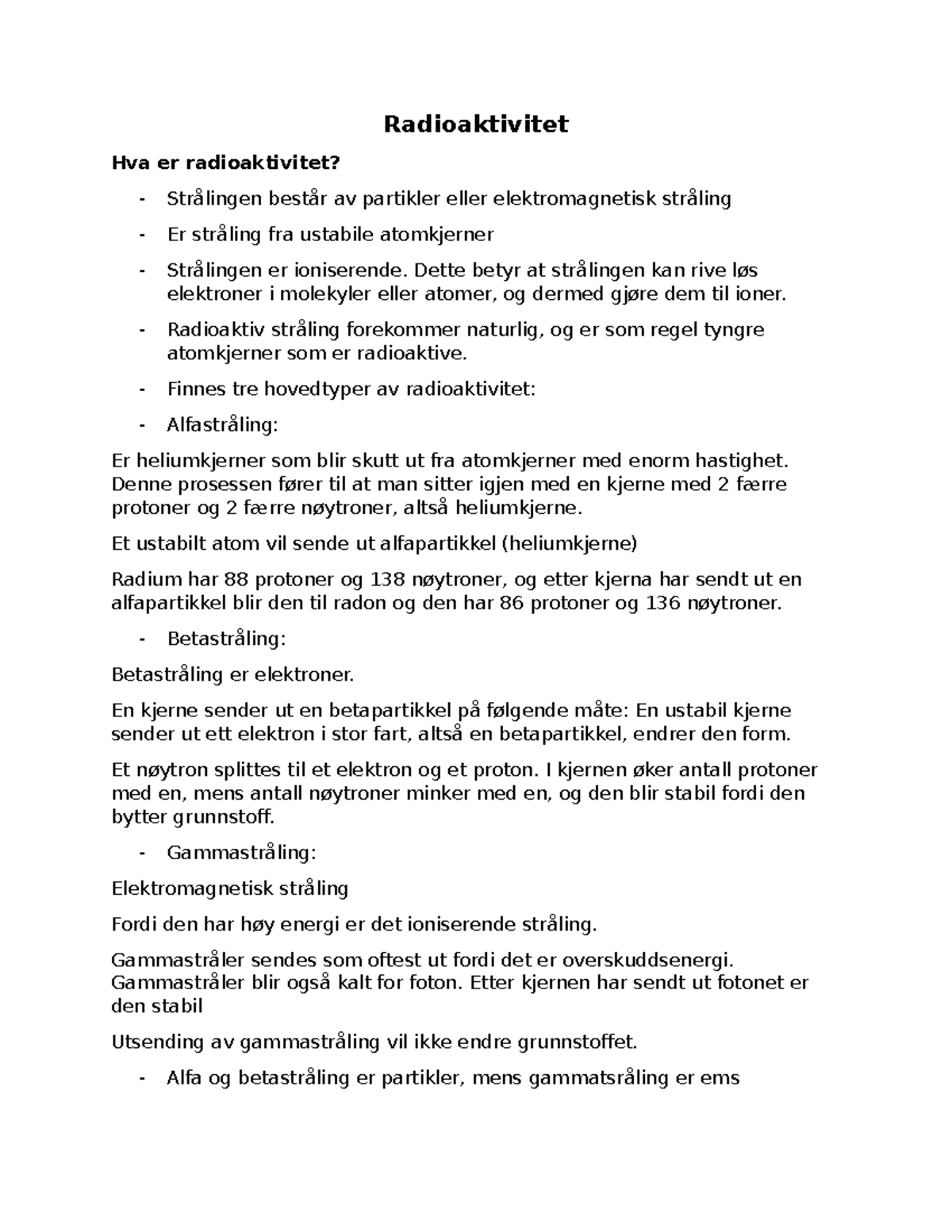 Kinetikk og Typer av Radioaktivitet - Prøve/øvelseseksamen - Studocu