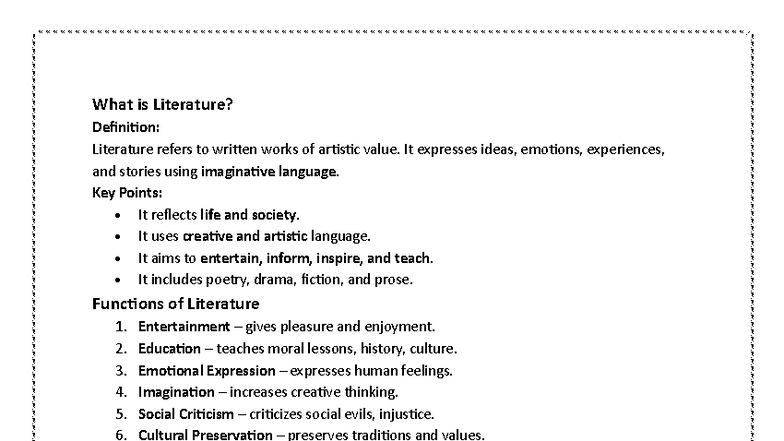 English Literature: Key Concepts and Genres Overview (ENG101) - Studocu
