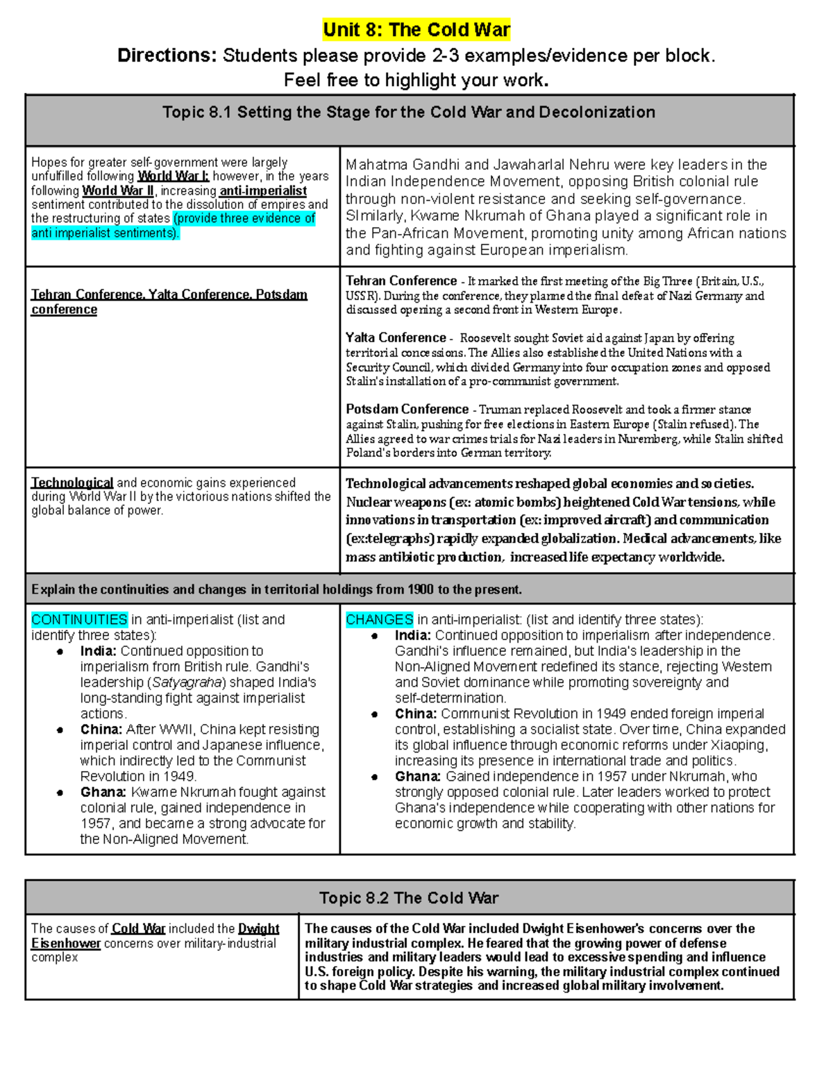Unit 8: Cold War Notes - Key Events, Leaders, and Ideologies - Studocu