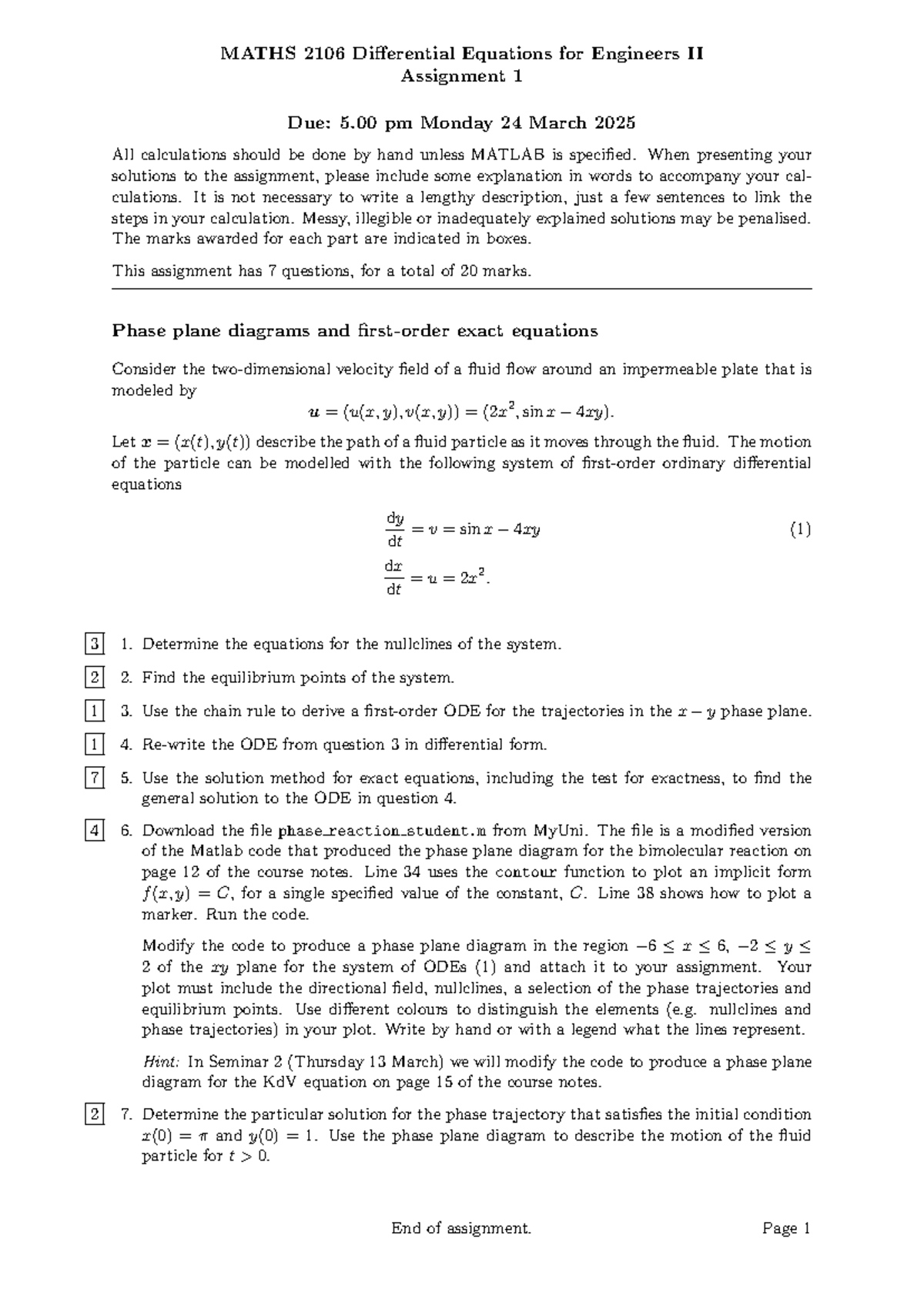 MATHS 2106 Differential Equations II - Assignment 1 Guide (2025) - Studocu