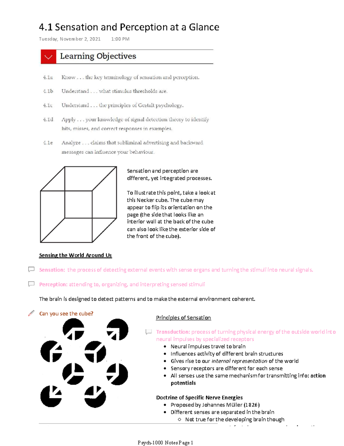 4.1 Sensation and Perception at a Glance - PSYC-1000 - U of W - Studocu