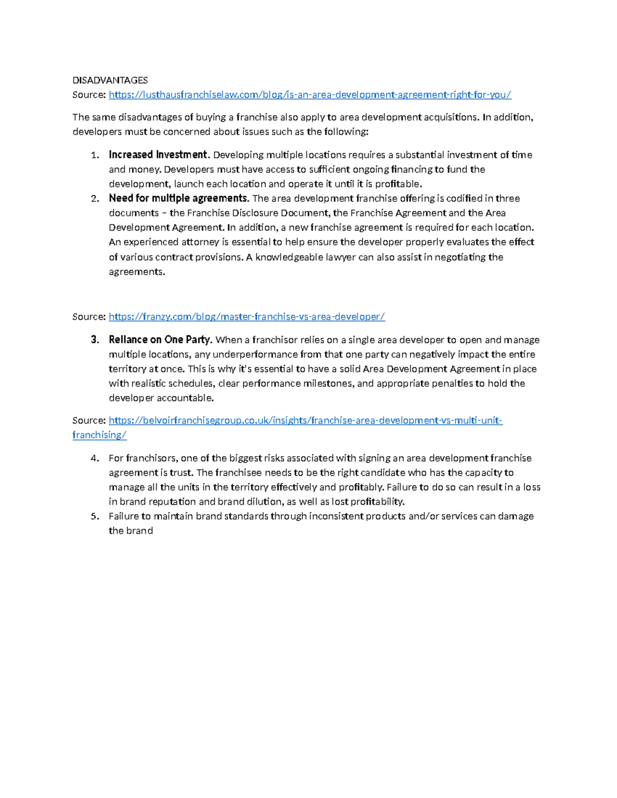 Disadvantages of Area Development Franchising: Key Concerns - Studocu