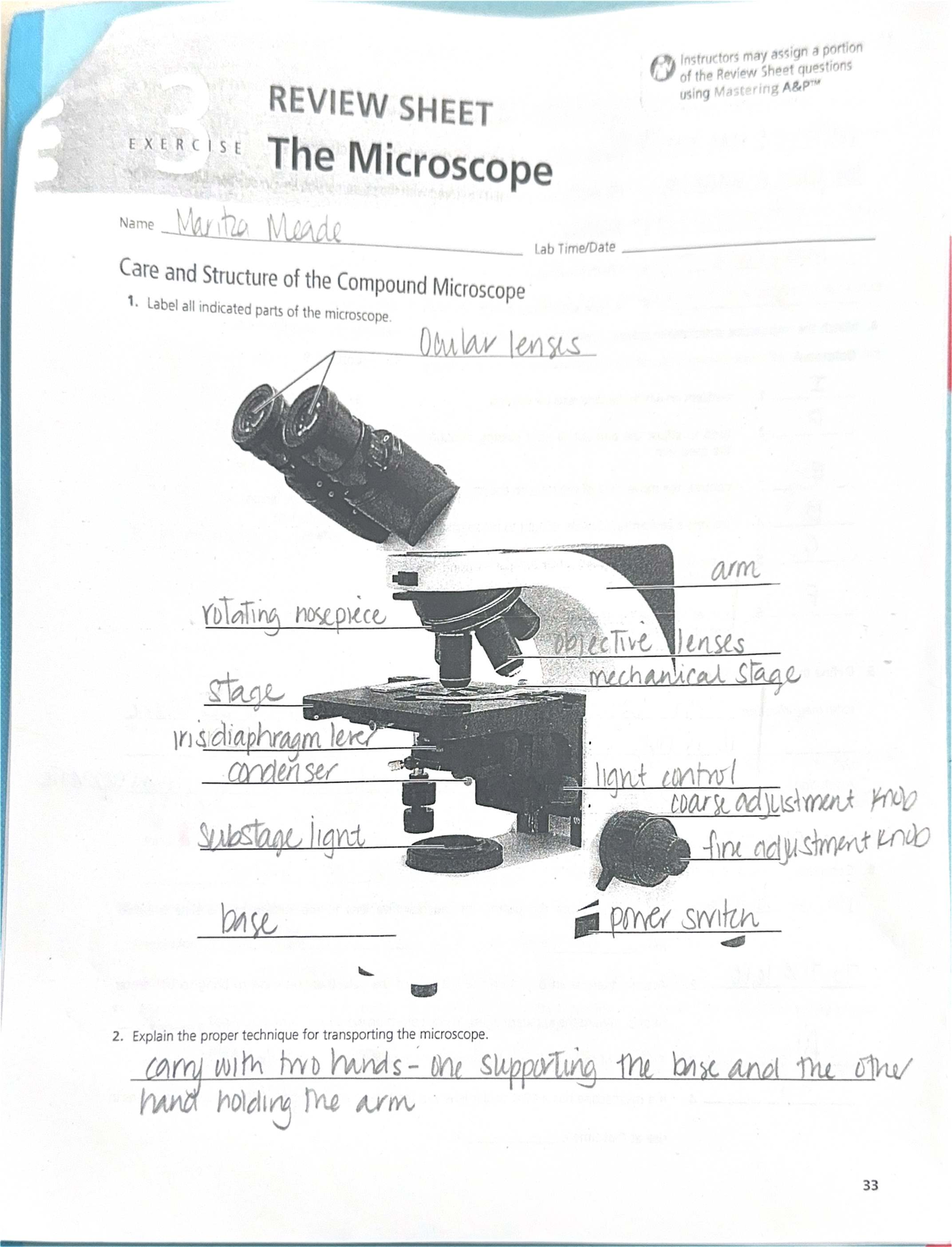 Exercise 3 Microscope - Review Sheet and Proper Techniques - Studocu