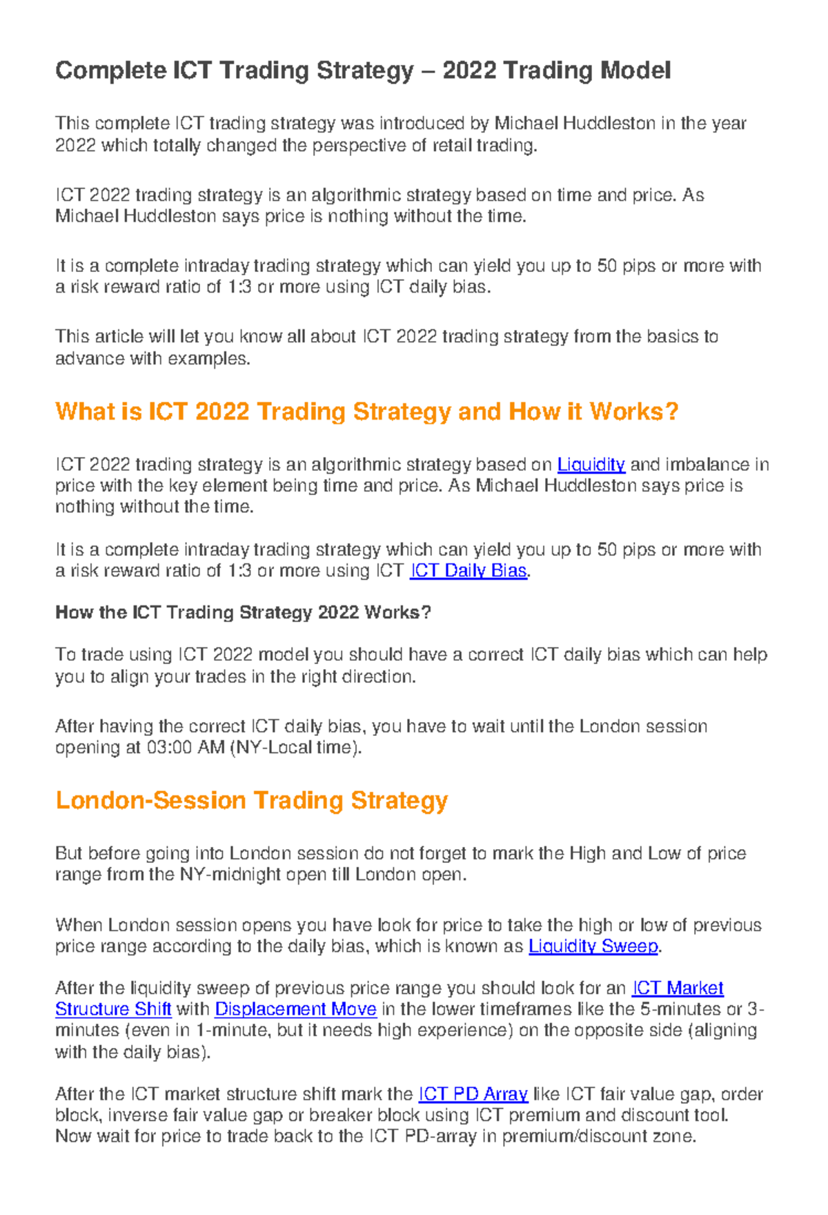 Complete ICT Trading Strategy 2022: A Comprehensive Guide - Studocu