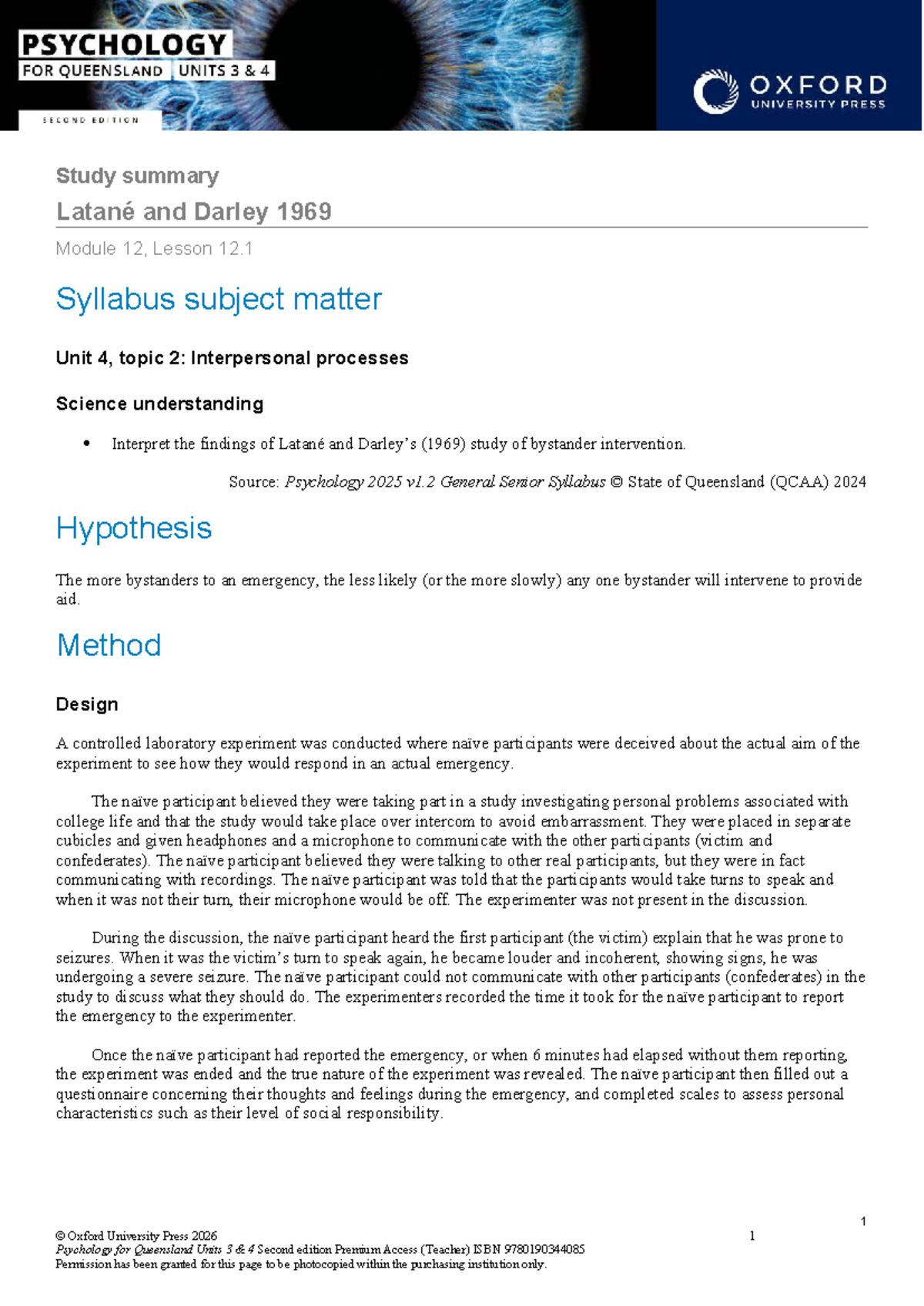 Summary of Latané & Darley's 1969 Study - PSY2025 Module 12, Lesson 12. ...