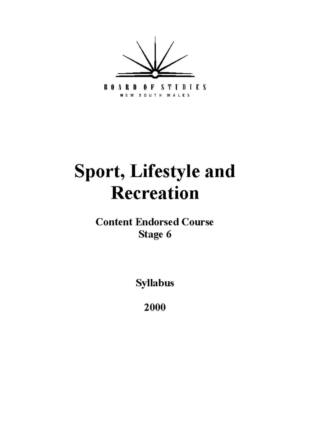 Sport cec syllabus - Lecture notes 1 - Sport, Lifestyle and Recreation ...
