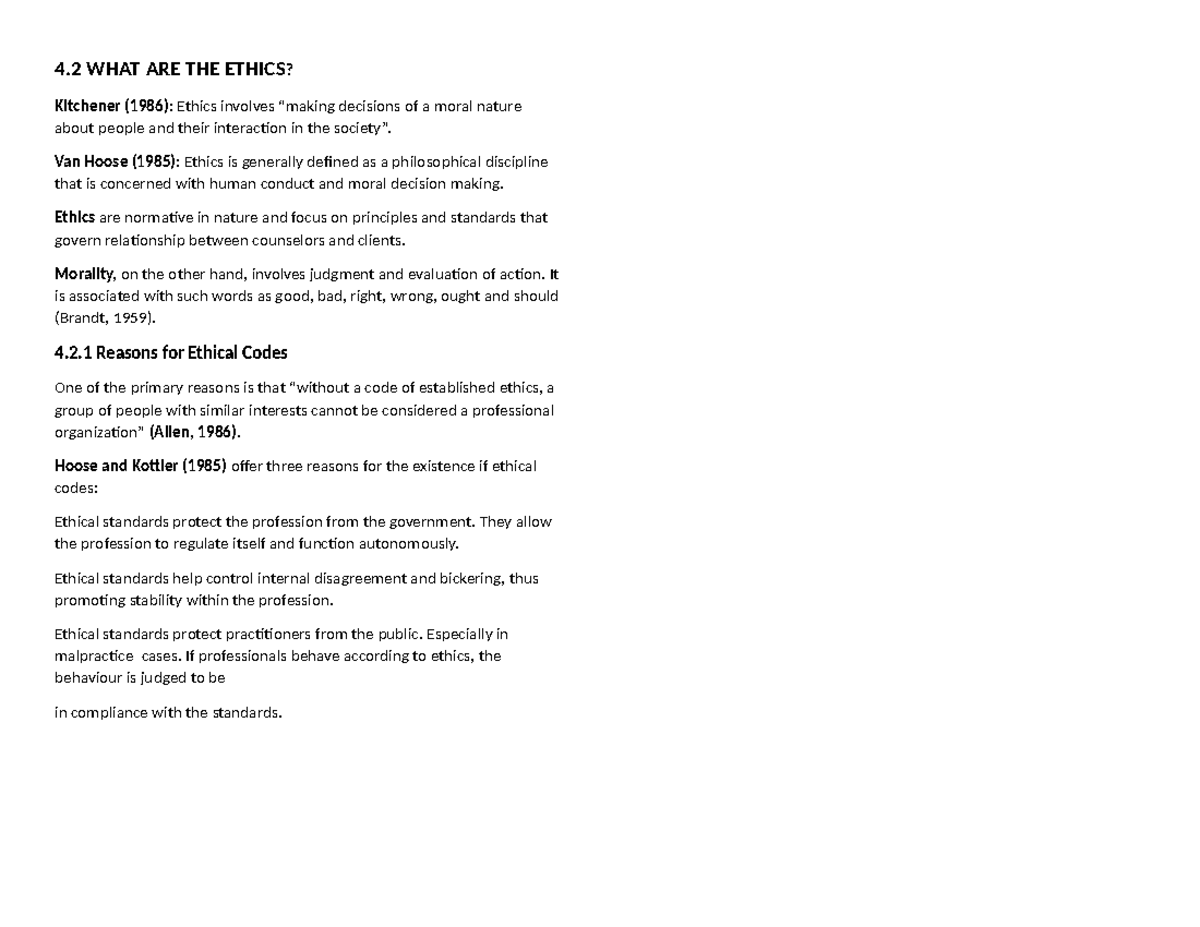 Psych Ass Rev - Ethics in Counseling and Professional Conduct - Studocu