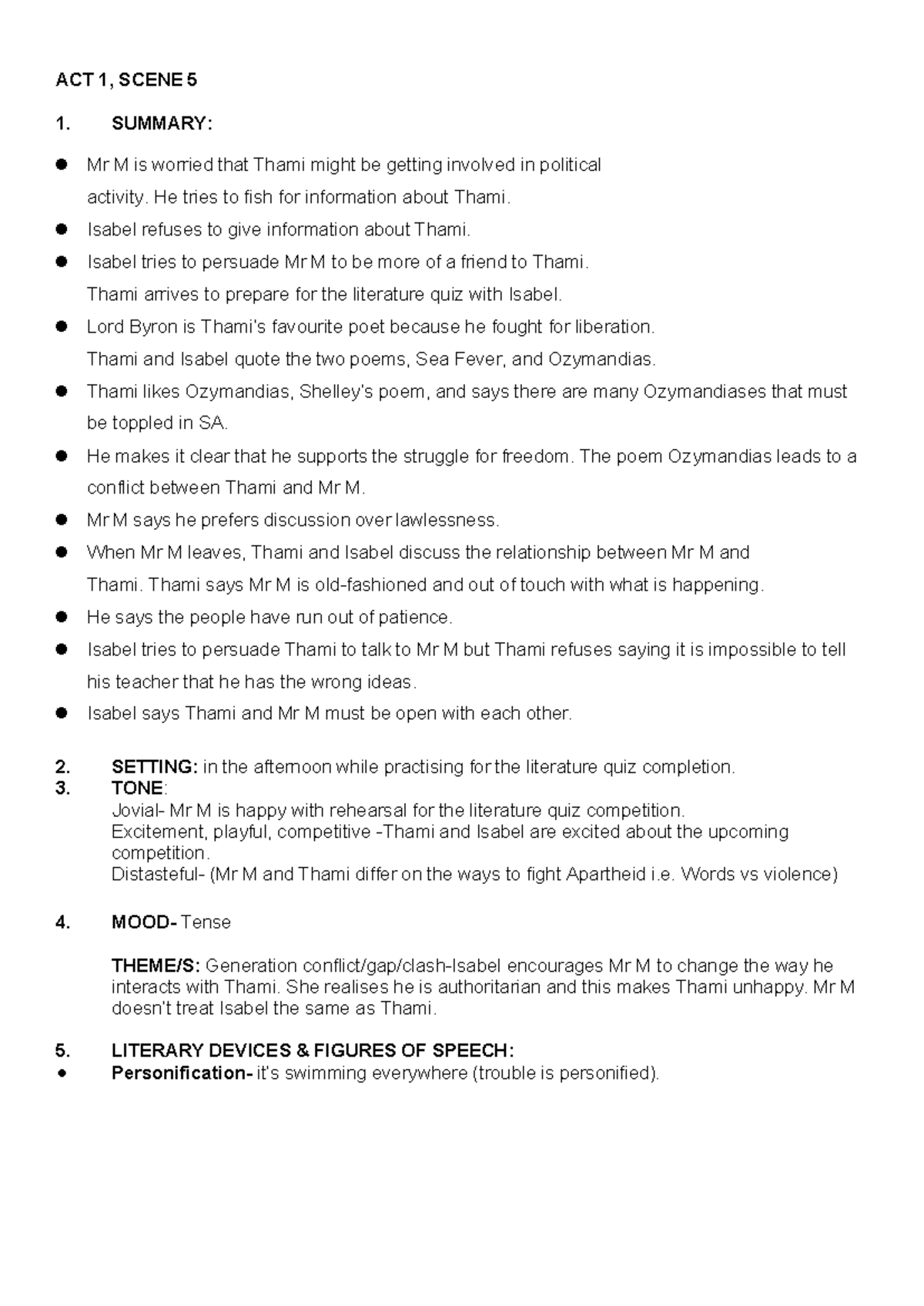 MY CHILDREN MY AFRICA ACT 1 Scene 5 Summary and Analysis Notes - Studocu