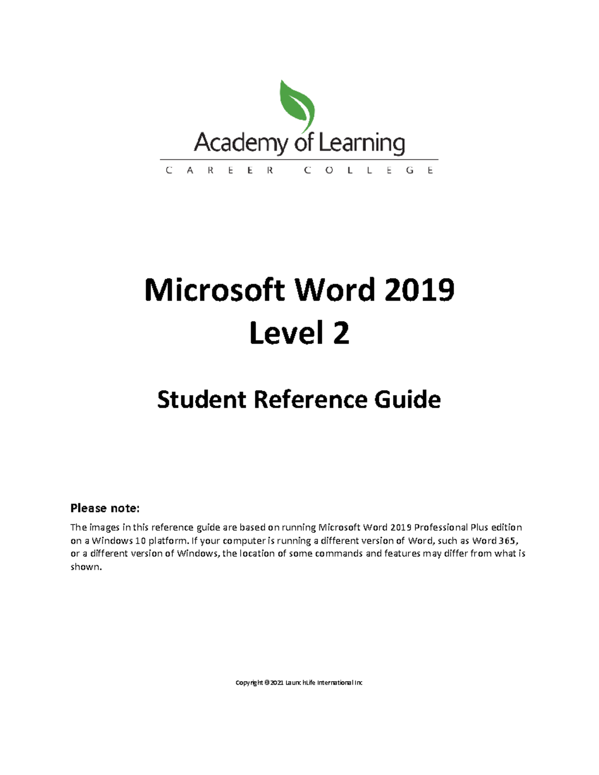 Microsoft Word 2019 Level 2 Student Reference Guide (Course Code ...