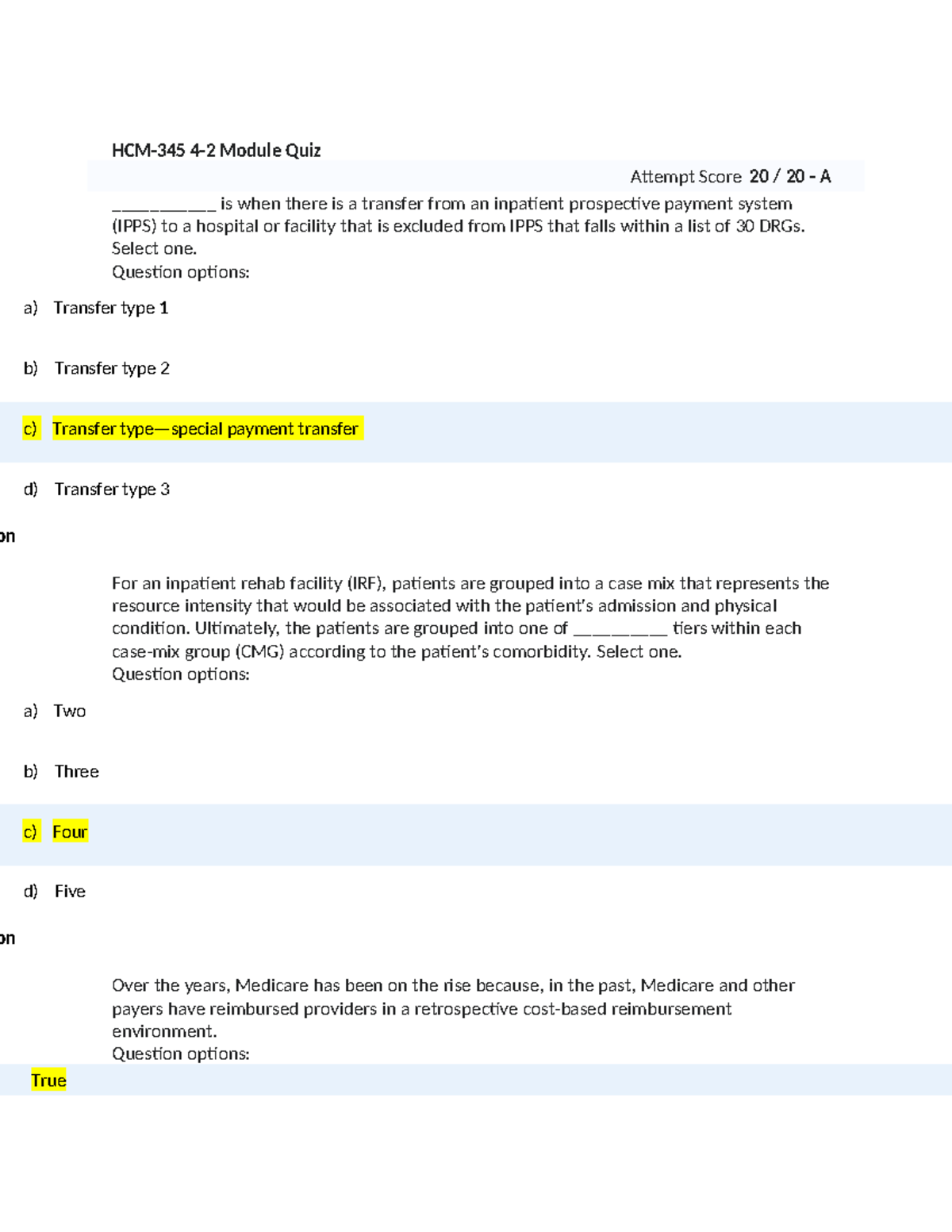 HCM-345 4-2 Module Quiz - Comprehensive Review Questions - Studocu
