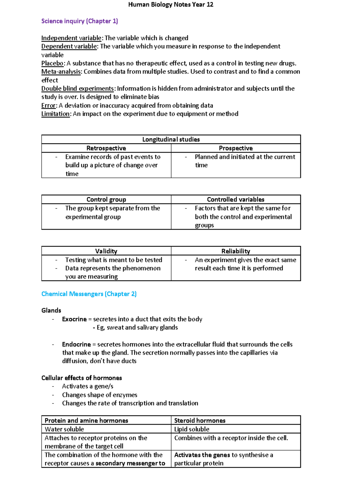 Human Biology Notes Year 12 Science Inquiry (Chapters 1-10) - Studocu