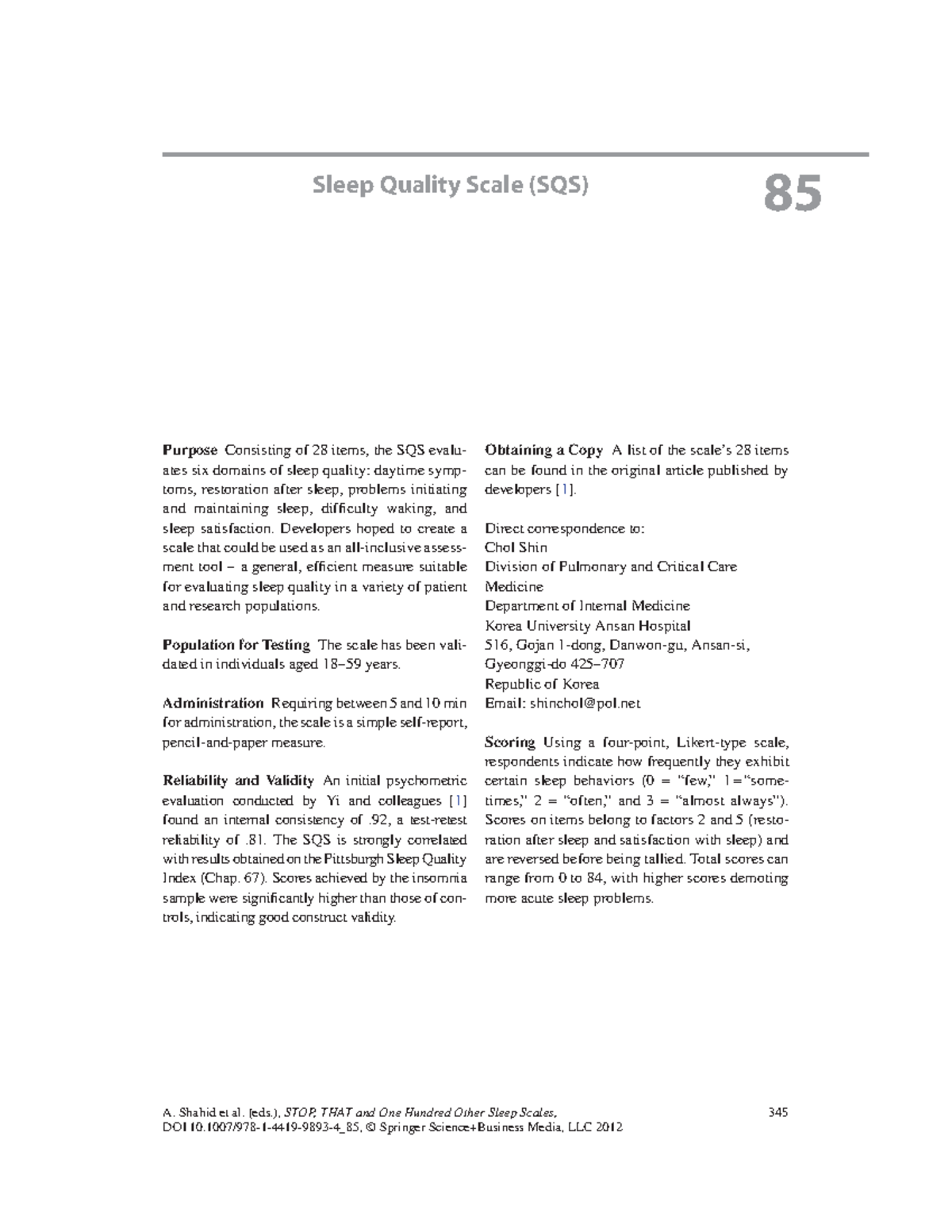 Sleep Quality Scale (SQS): Evaluation and Administration Guide - Studocu