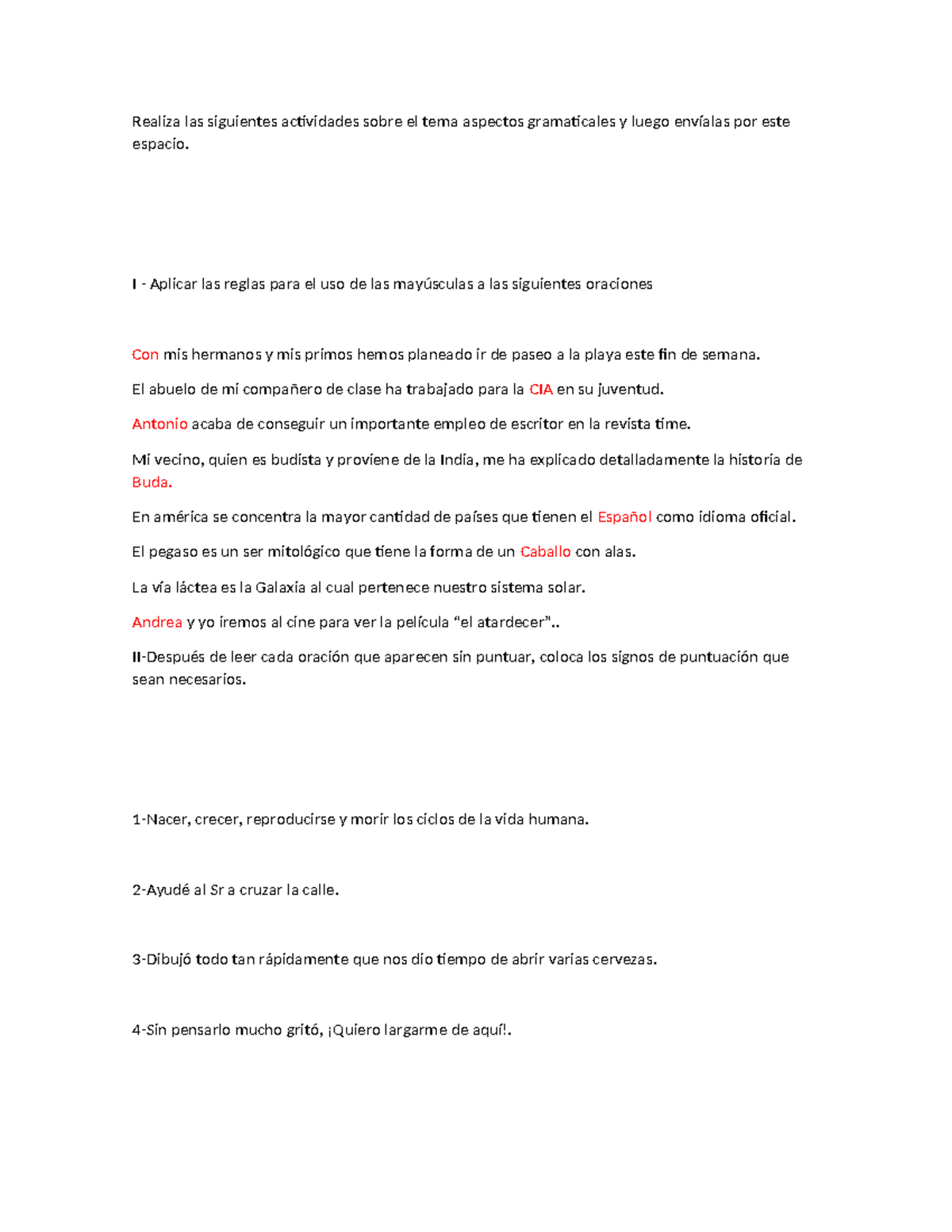 Español Actividad Gramatical: Uso de Mayúsculas y Puntuación - Studocu