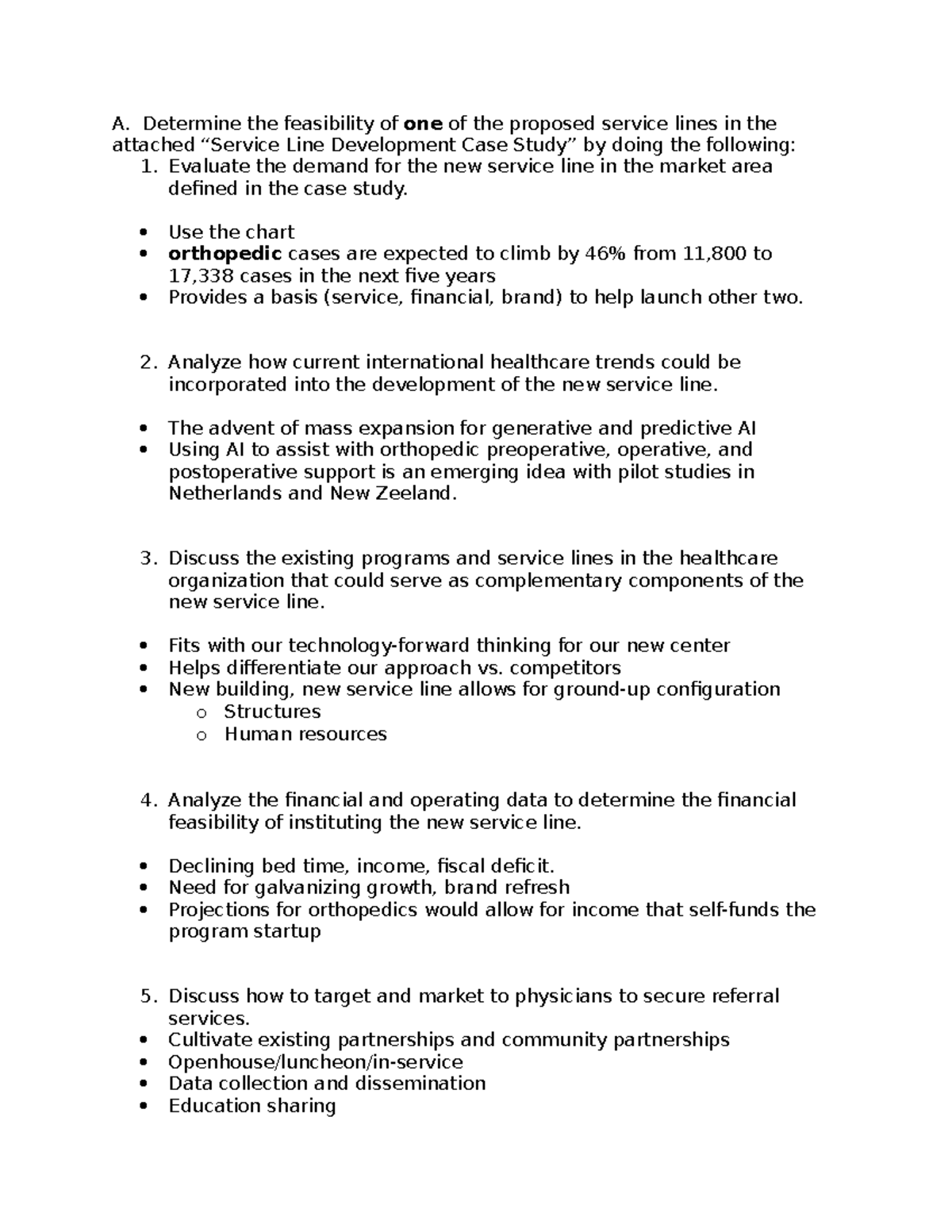 Service Line Development Feasibility Analysis for Healthcare (Task 2 ...