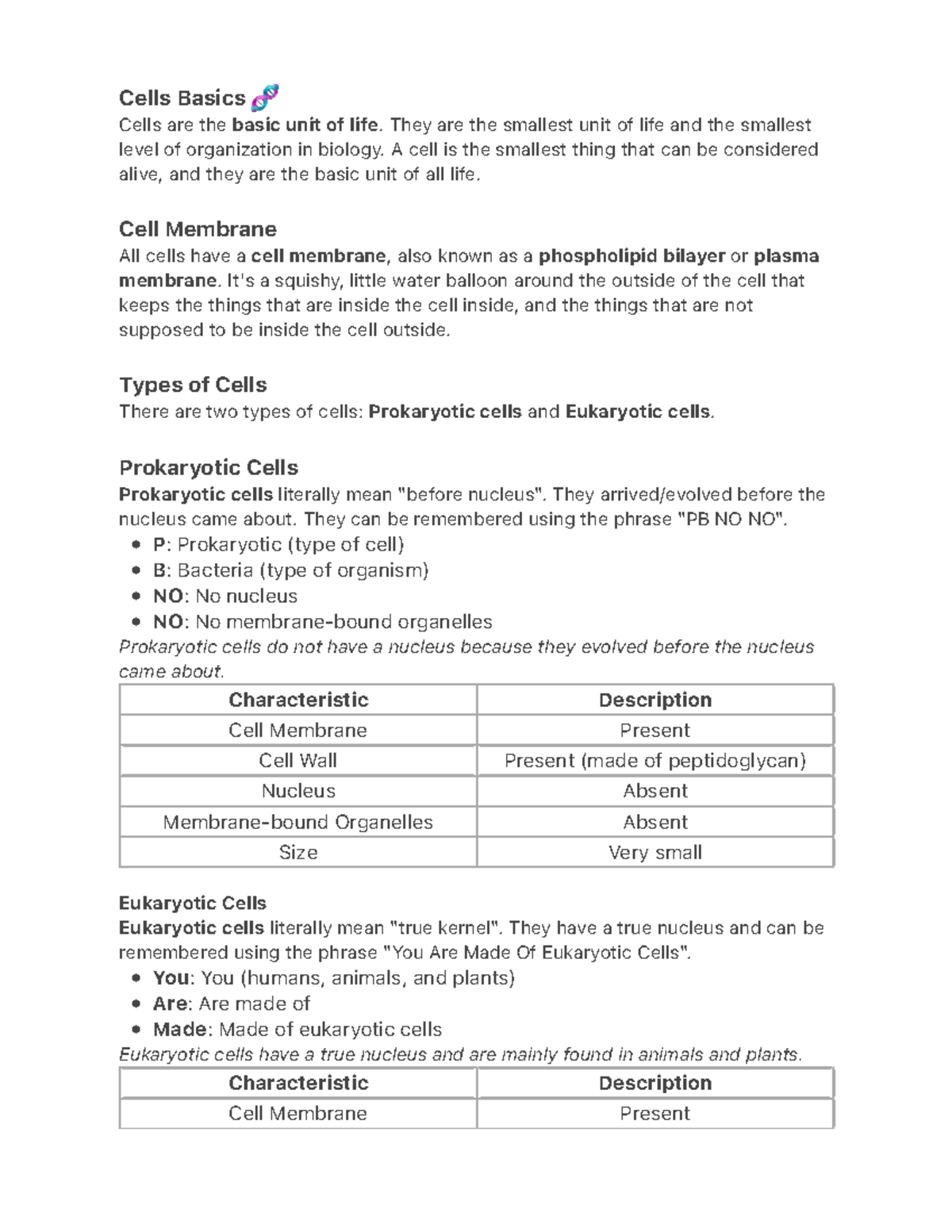 Cells Basics 🧬 - Cells Basics 🧬 Cells are the basic unit of life. They ...