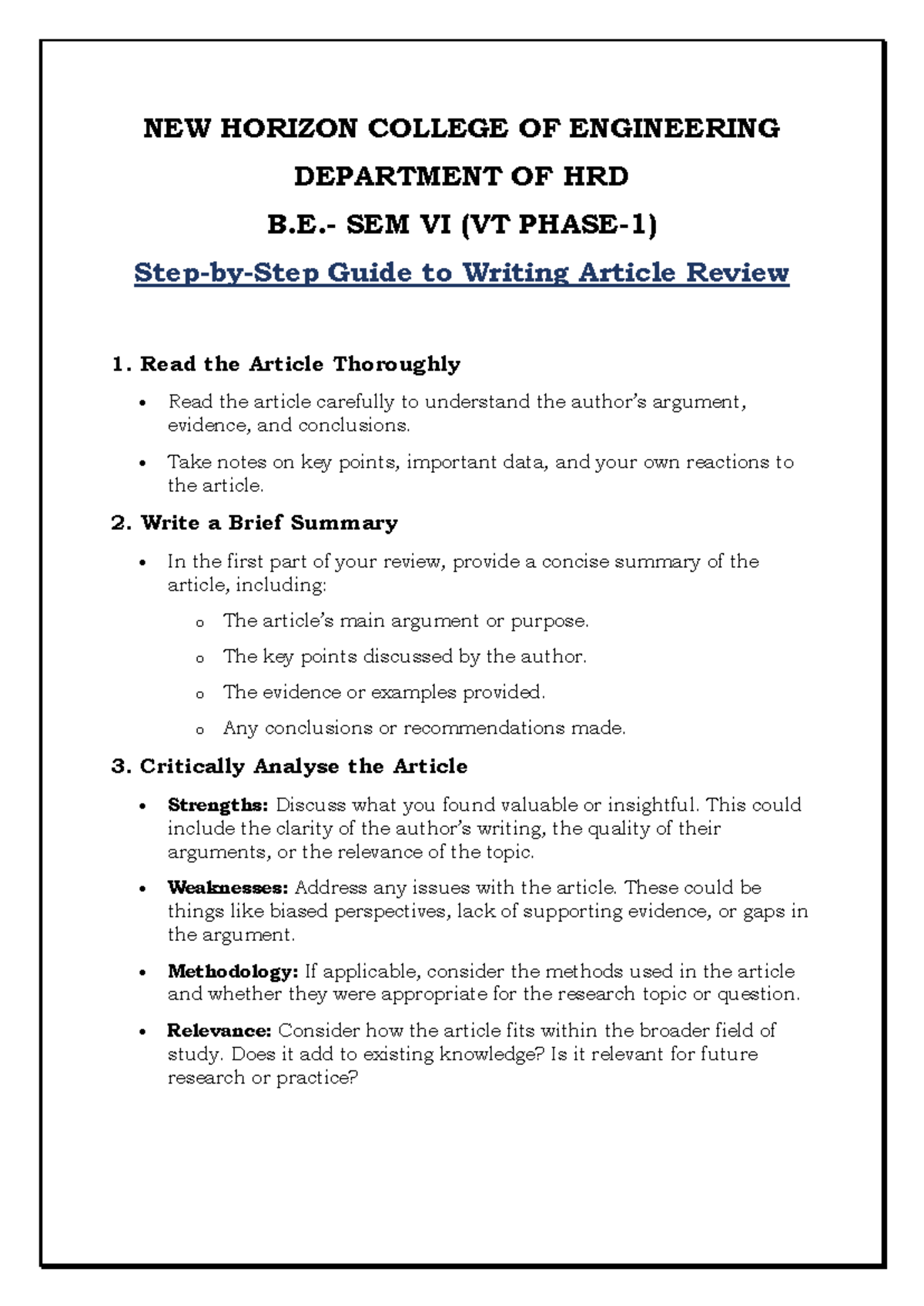Review Writing Guide - B.E. SEM VI (Article & Editorial) - Studocu