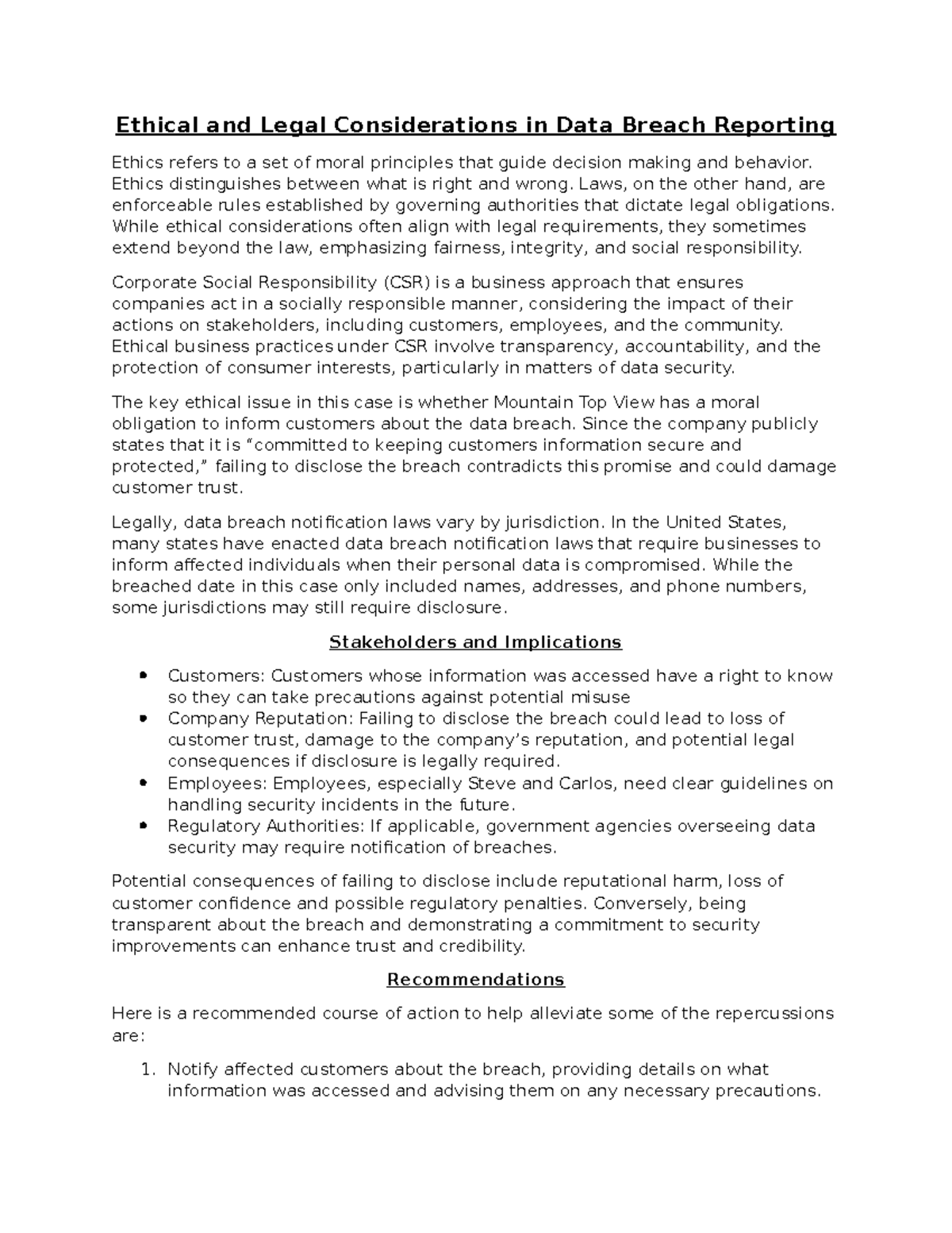 Ethical and Legal Considerations in Data Breach Reporting - Ethics ...