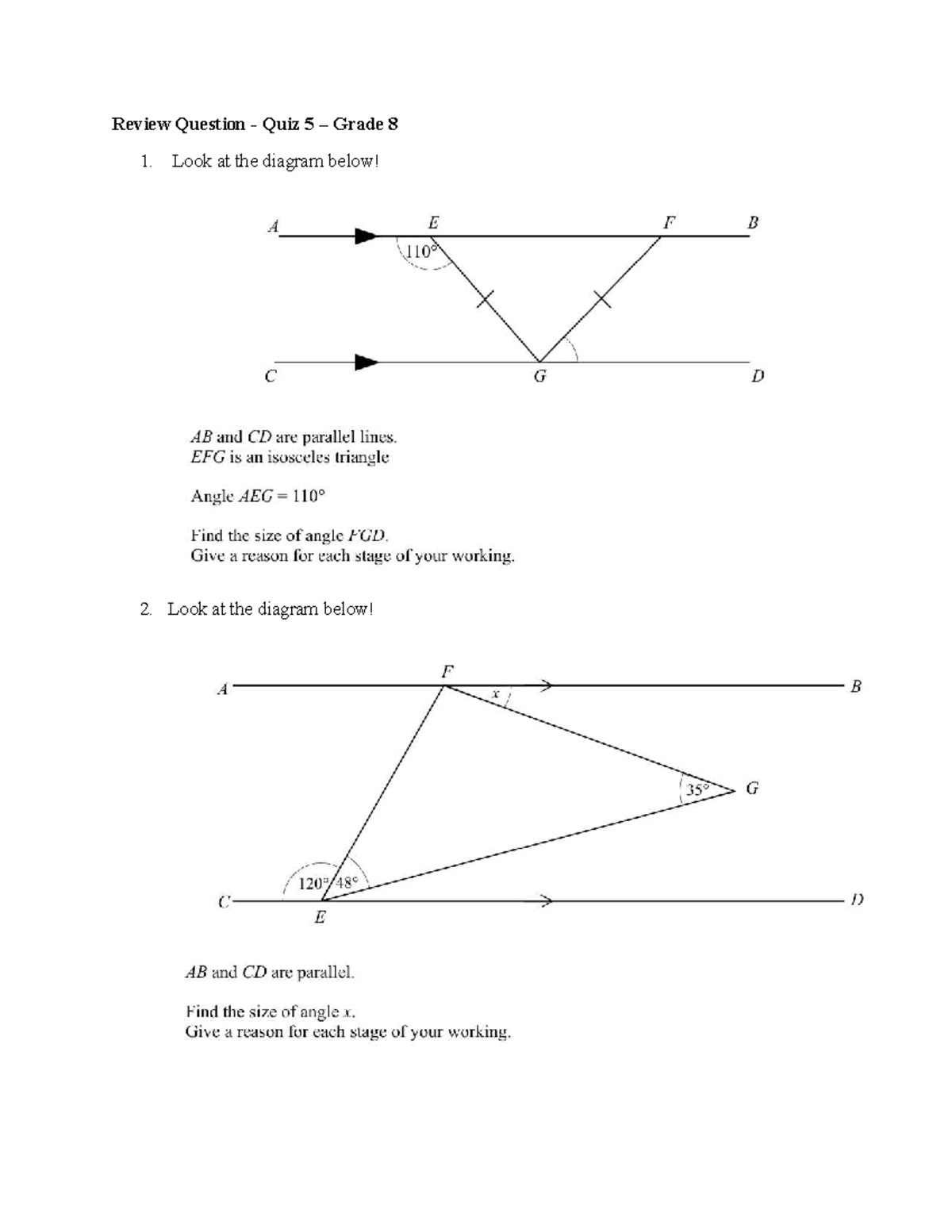 Grade 8 Review Quiz 5: Geometry and Bearings - Studocu