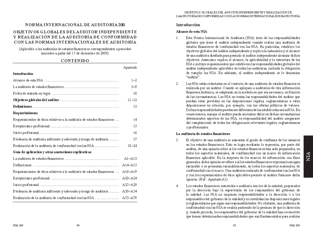 NIA 200 - nia - NORMA INTERNACIONAL DE AUDITORÍA 200 OBJETIVOS GLOBALES ...