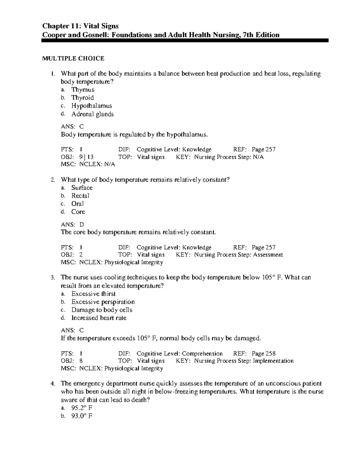 C11 - Chapter 11 Vital Signs Practice Questions and Answers - Studocu