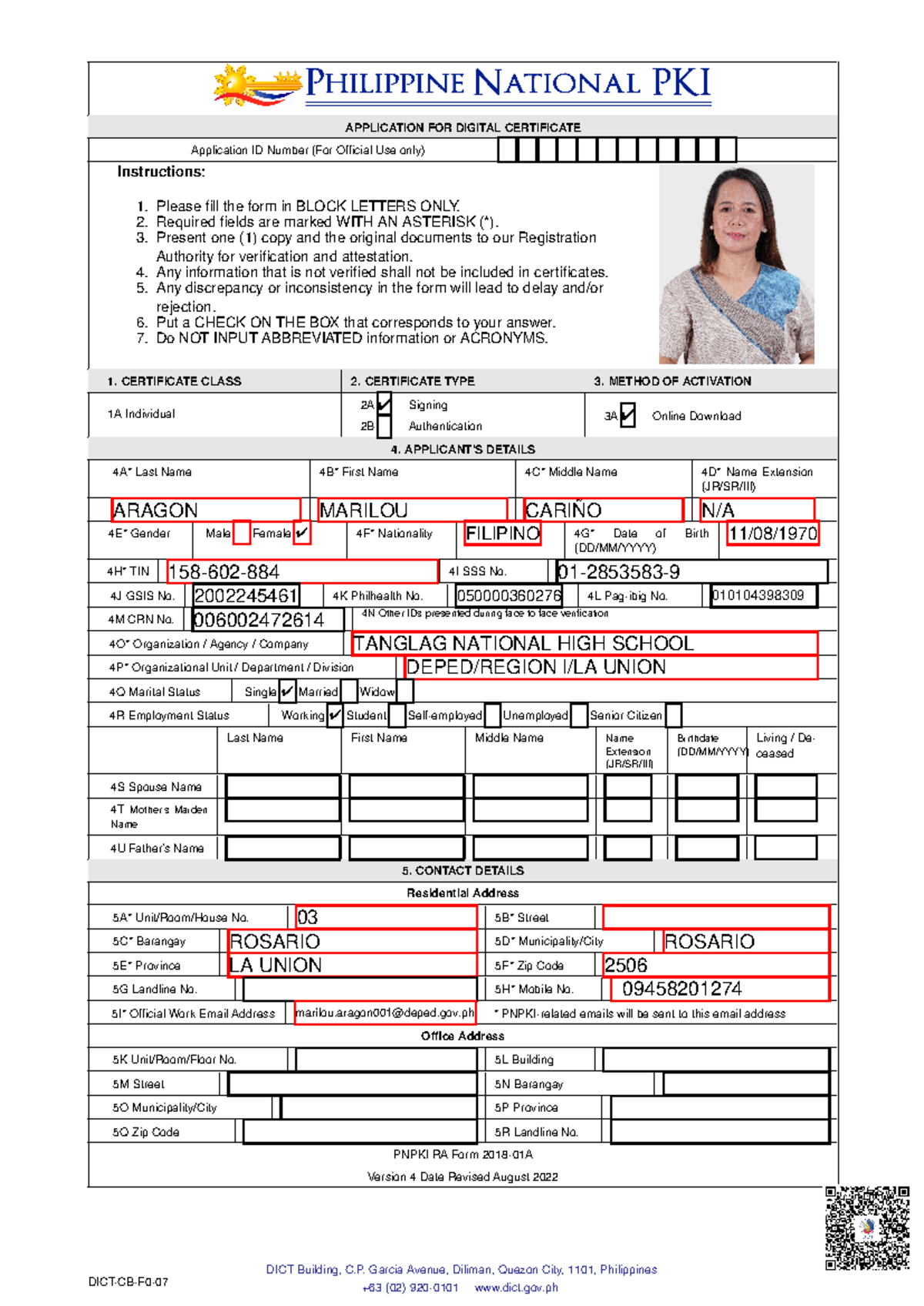 Digital Certificate Application Form - DICT-CB-F0 Guidelines - Studocu