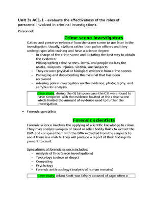 AC1.1 Model Answer - Unit 3 – Crime scene to Courtroom AC1 Model Answer ...
