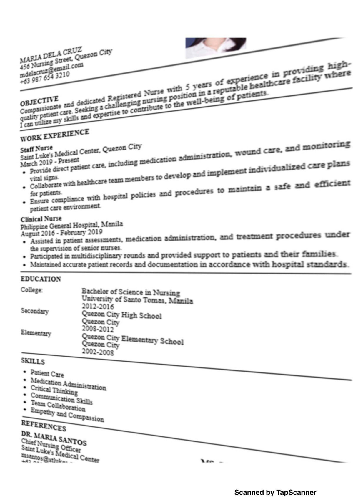 Nurse profile - BS in nursing and work experience summary - Studocu