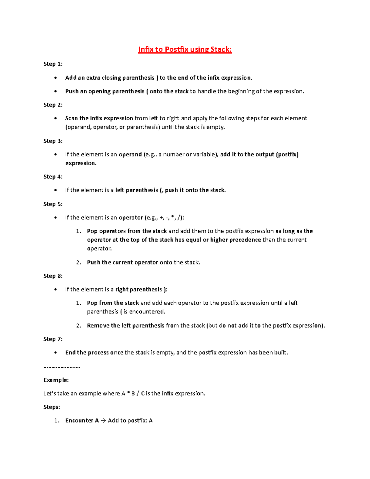 Infix to Postfix Conversion Using Stack: Step-by-Step Guide - Studocu
