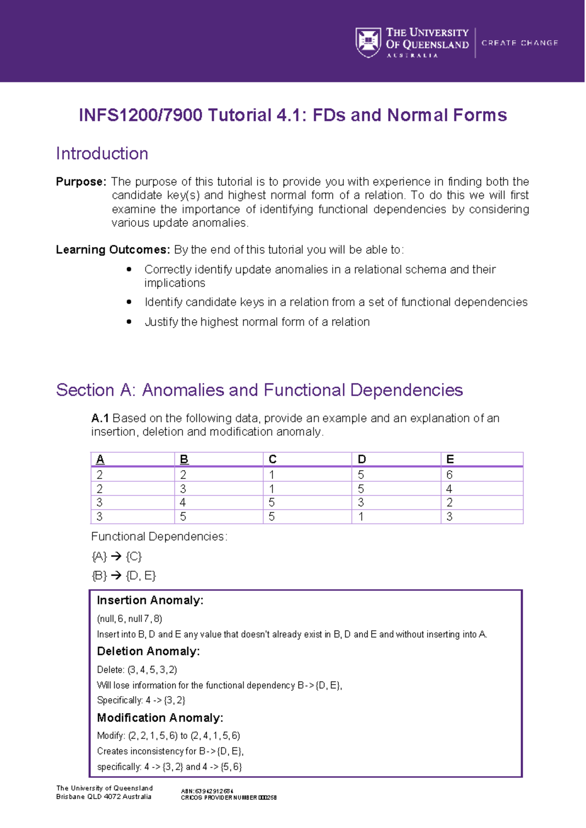 4.1 Tutorial: FDs and Highest Normal Form Identification - Studocu