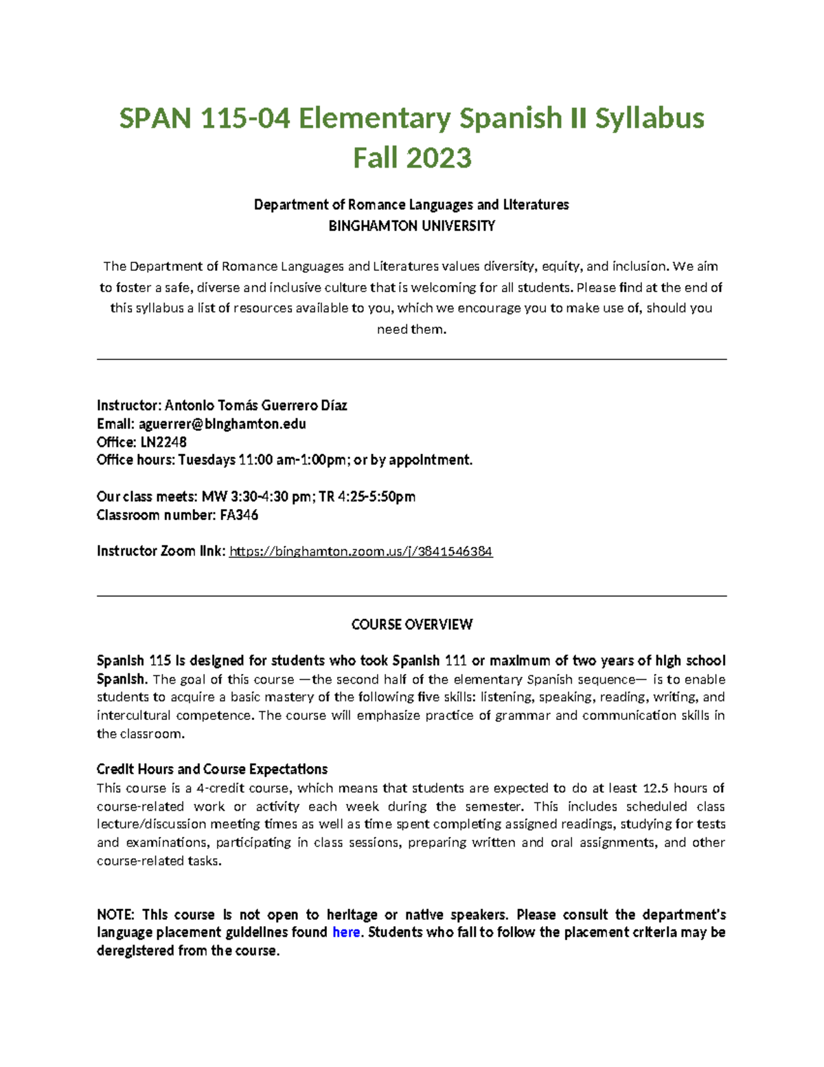 Guerrero-Diaz Span 115-04 Fall 2023 Syllabus - SPAN 115-04 Elementary ...