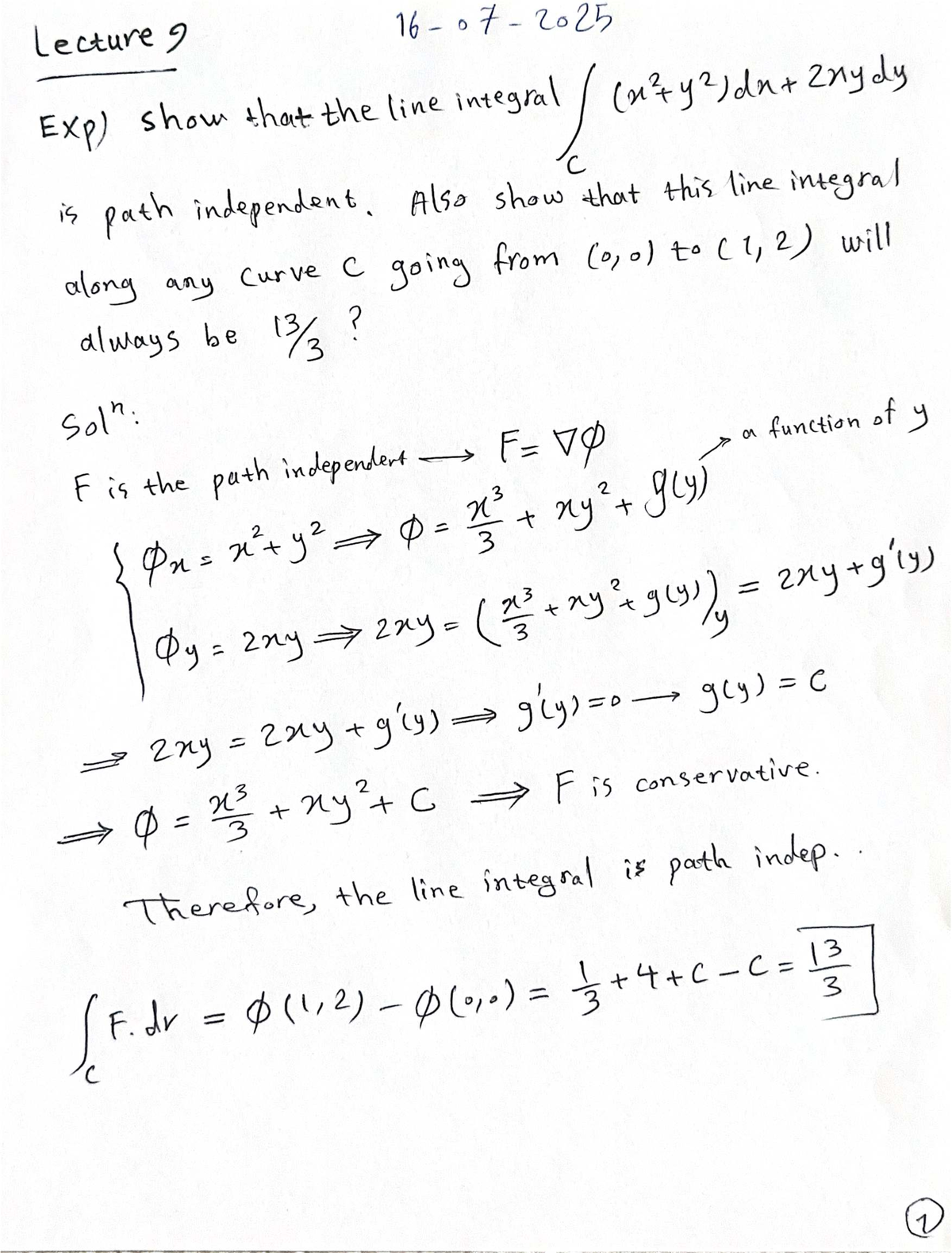 Lecture 9: Path Independence of Line Integrals and Conservative Fields - Studocu