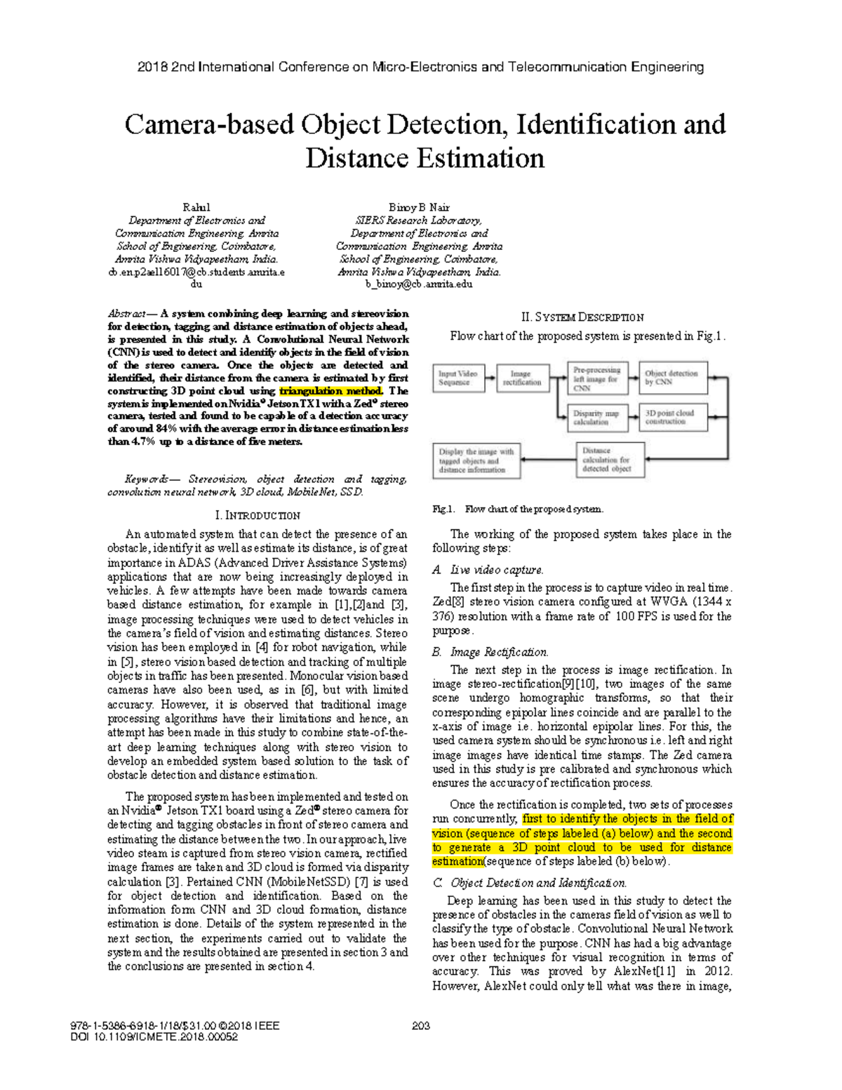 Camera-based Object detection, identification and distance estimation ...