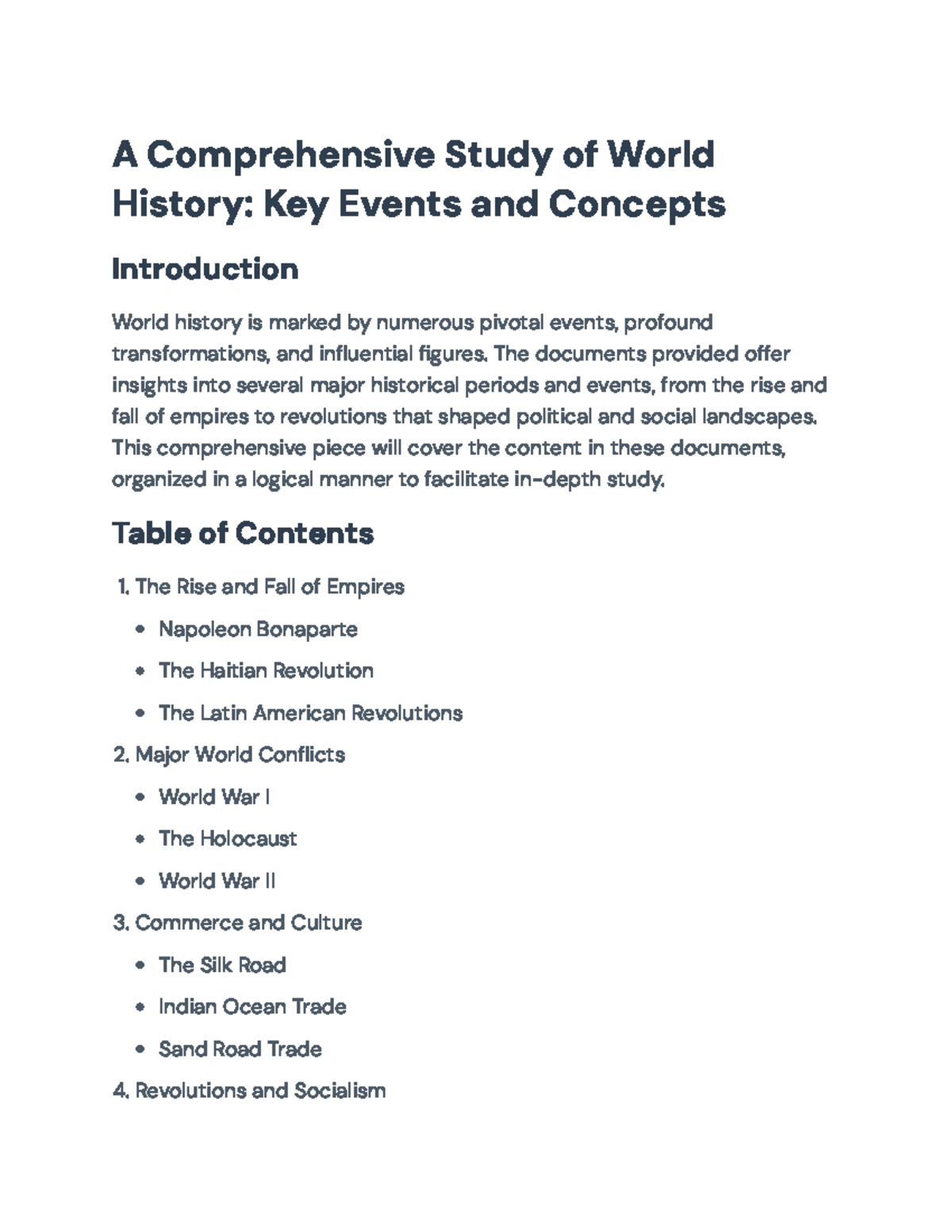 A Comprehensive Study of World History: Key Events and Transformations ...