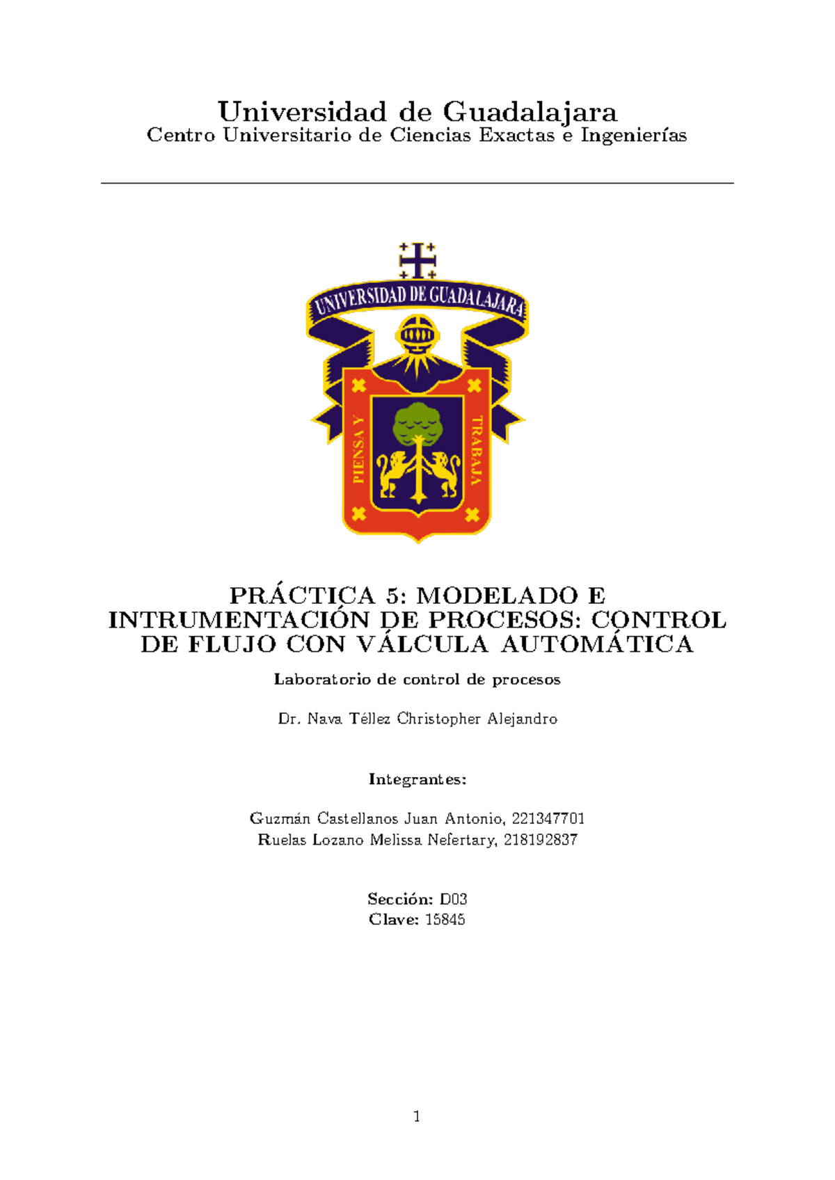 Práctica 5: Modelado y Control de Procesos en Laboratorio D03 - Studocu