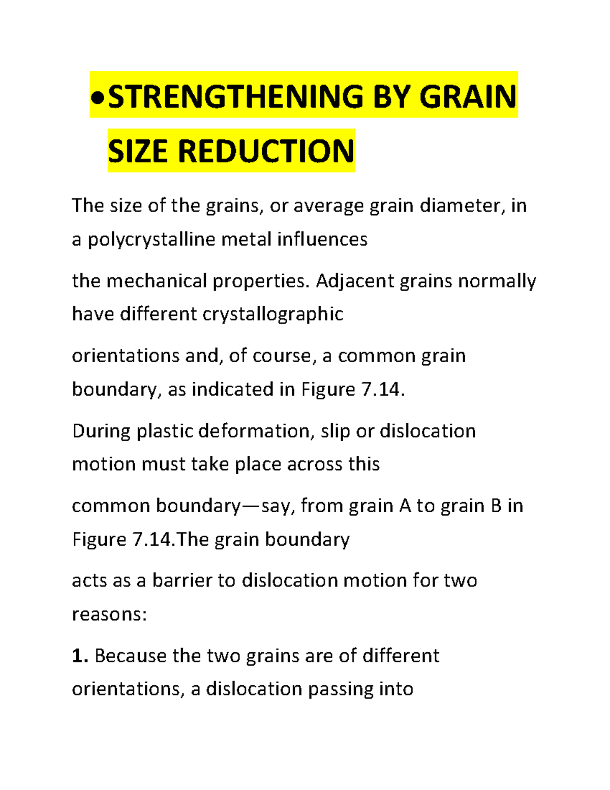 Effect of Grain Size Reduction on Strengthening Mechanisms - Studocu