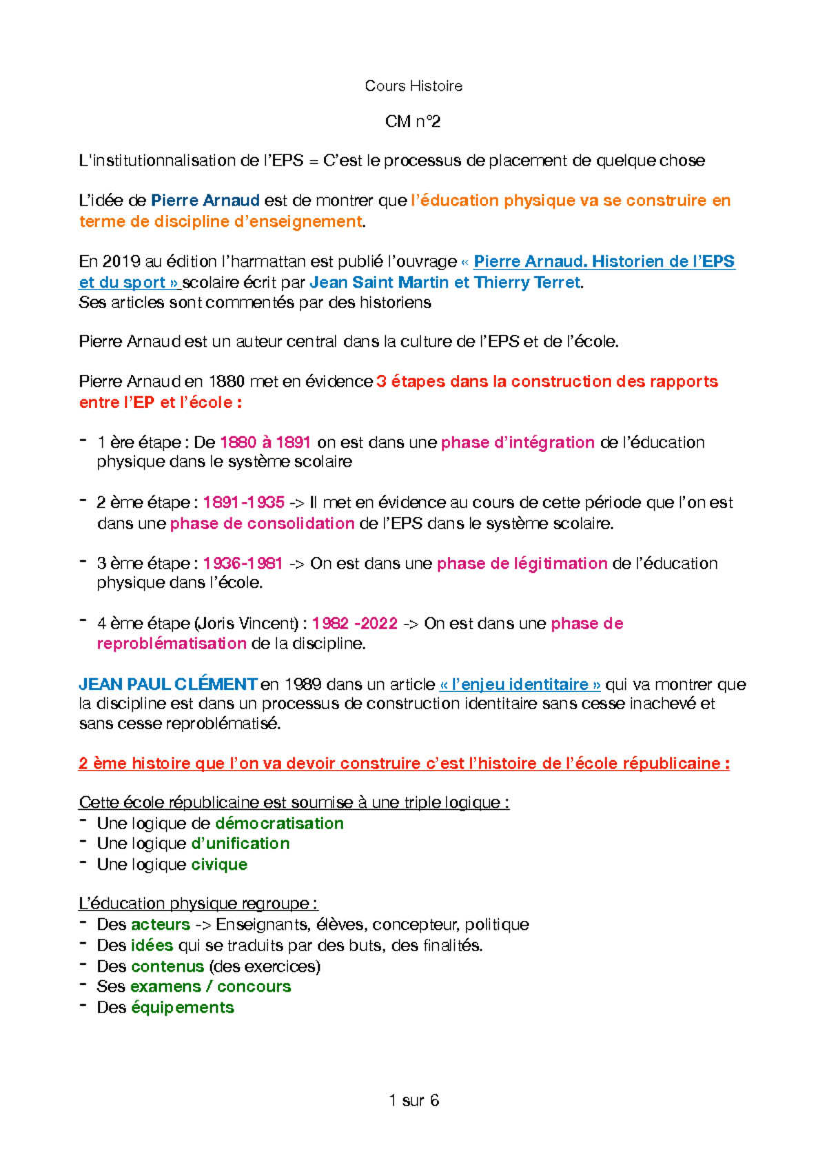 CM n°2 - CM n°3 - Cours Histoire CM n° L'institutionnalisation de l’EPS ...